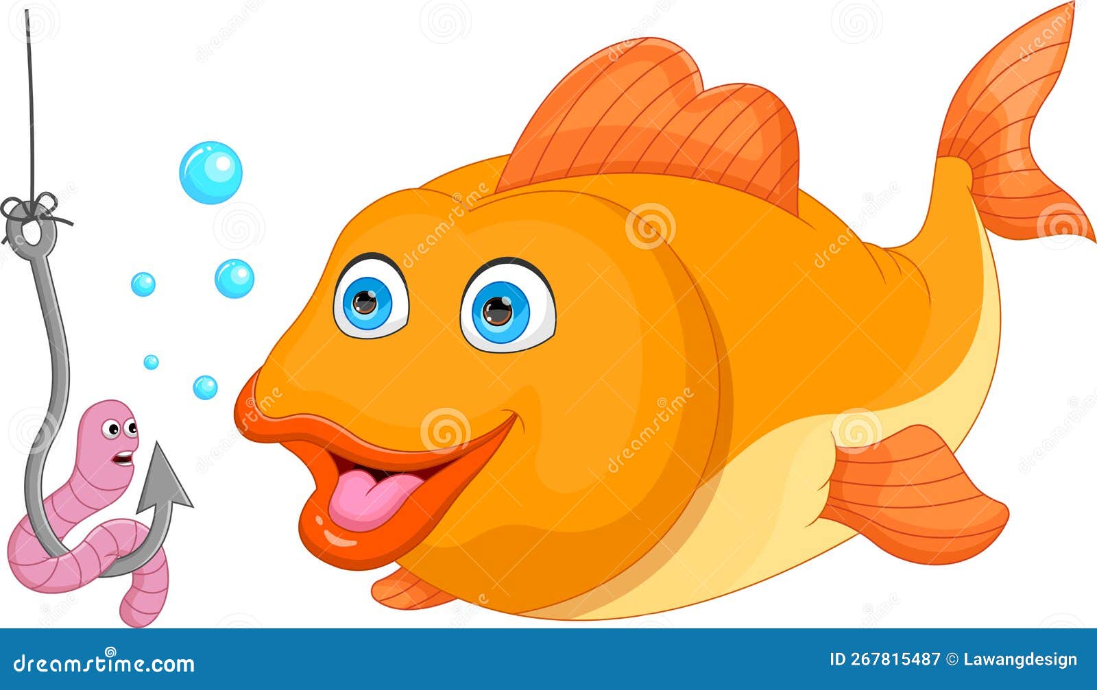 Cartoon Cute Fish with a Worm on a Hook Stock Vector - Illustration of ...