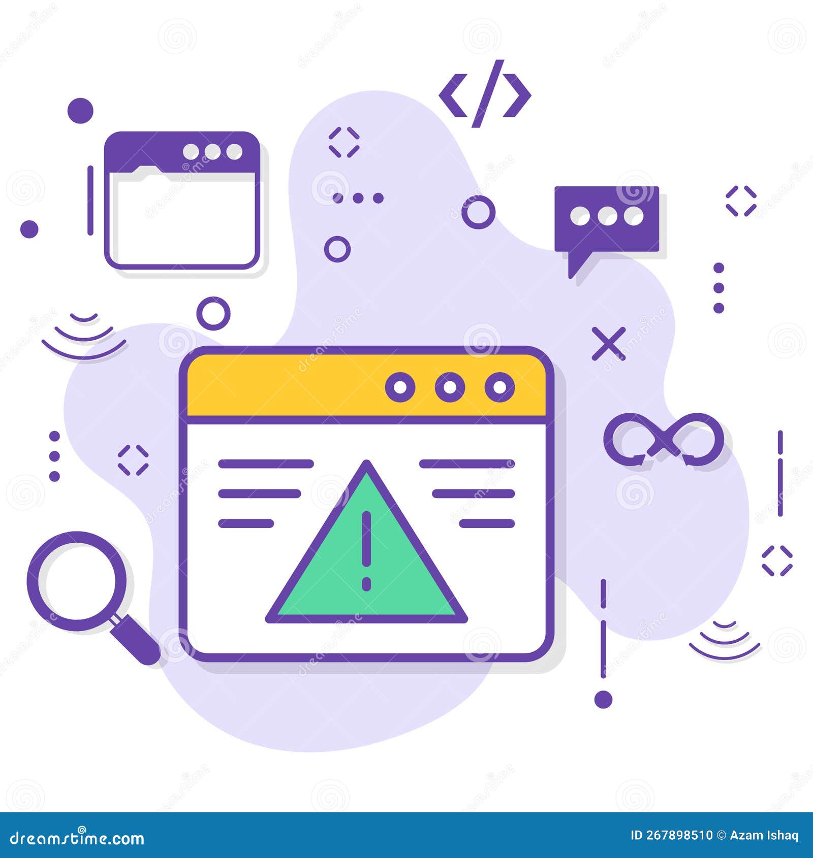 Web Failure Concept, Browser with Exclamation Marks Vector Icon Design ...