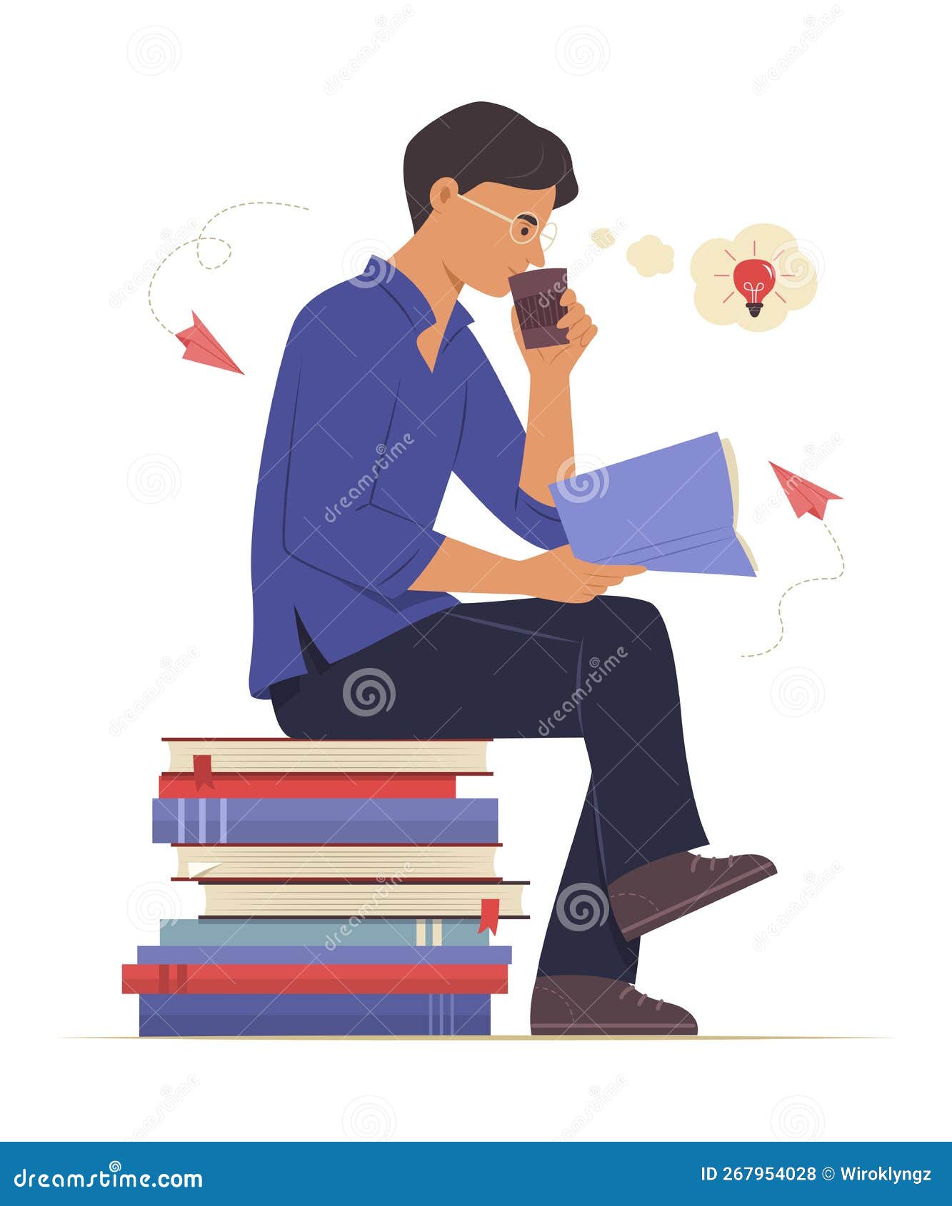 Man Reading a Book and Thinking Good Idea Stock Illustration ...