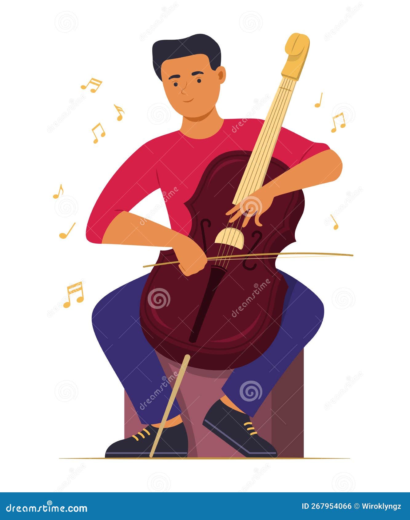Musician Man Play Double Bass for Classical Music Concept Illustration ...
