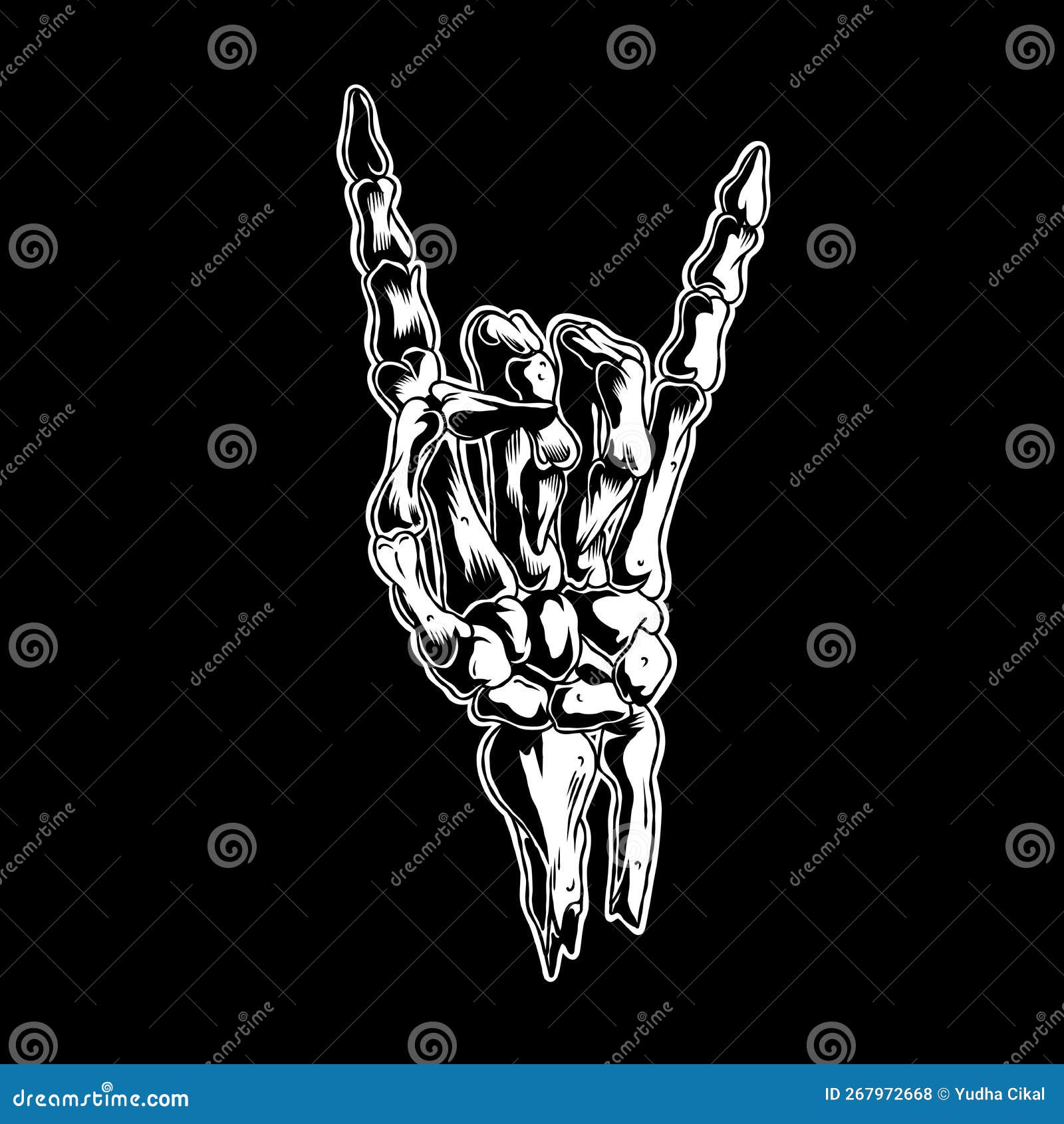 Illustration of a Skeleton Hand with Metal and Rock Symbols Stock ...