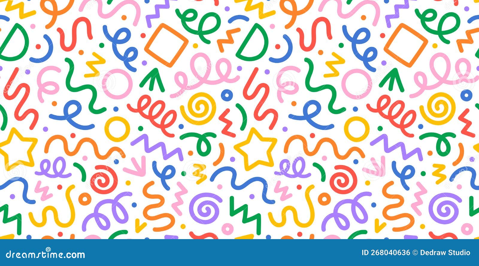 Fun Colorful Line Doodle Seamless Pattern Stock Vector - Illustration ...