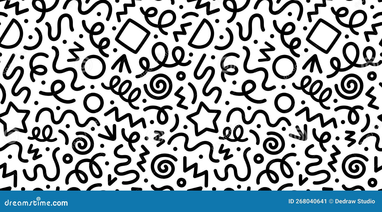 Fun Black and White Abstract Line Doodle Seamless Pattern Stock Vector ...