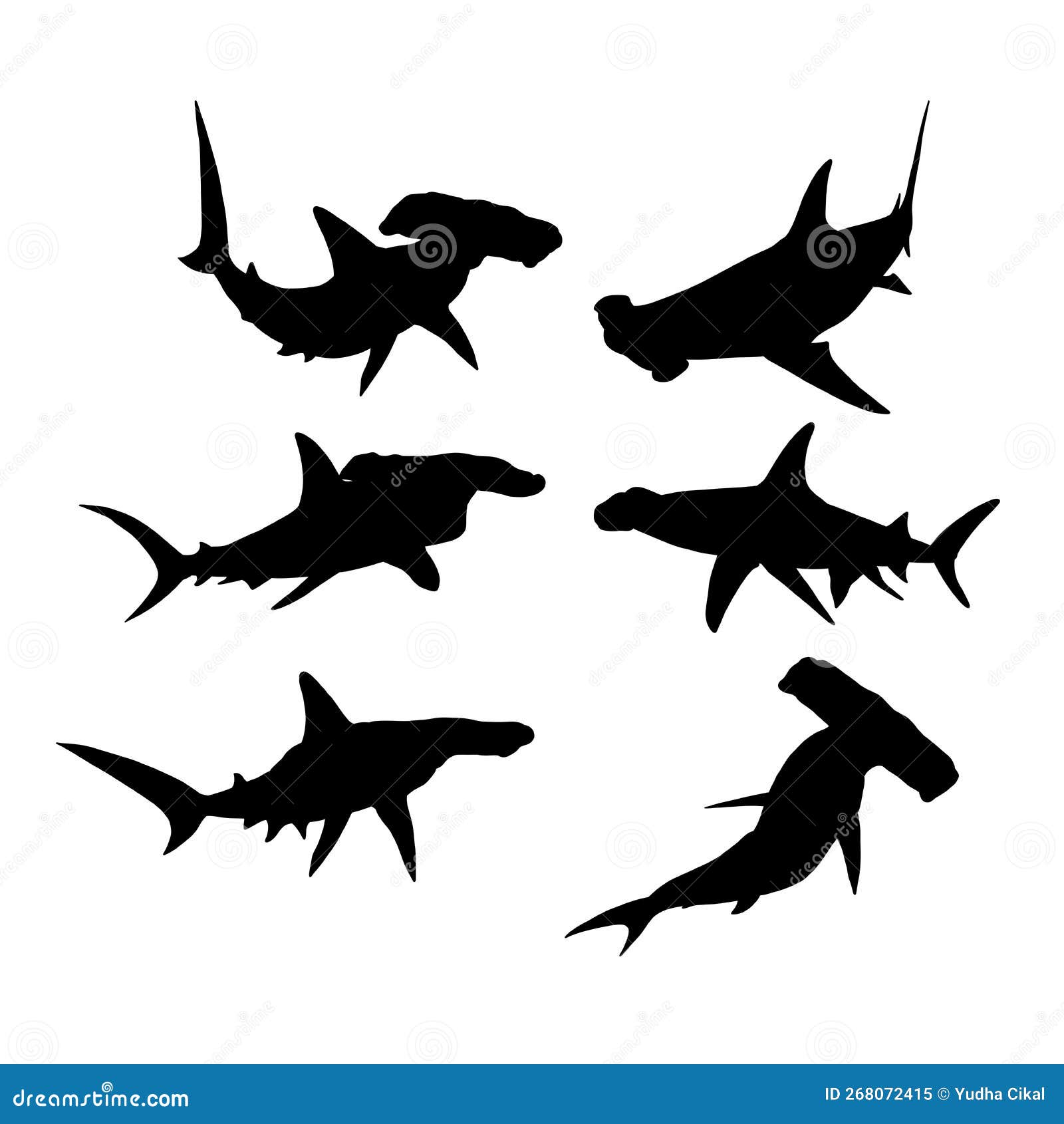 Set of Silhouettes of Hammerhead Sharks Deep Sea Stock Vector ...