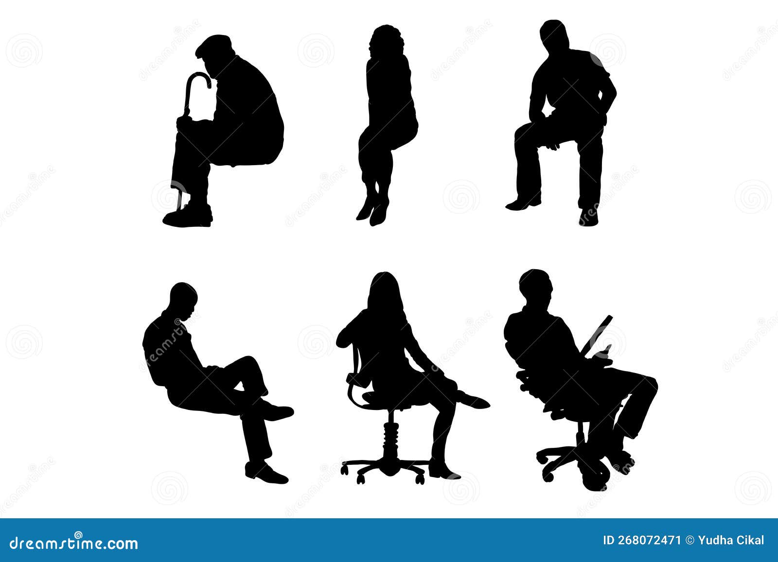 Set of Silhouettes of People Sitting Vector Design Illustration ...