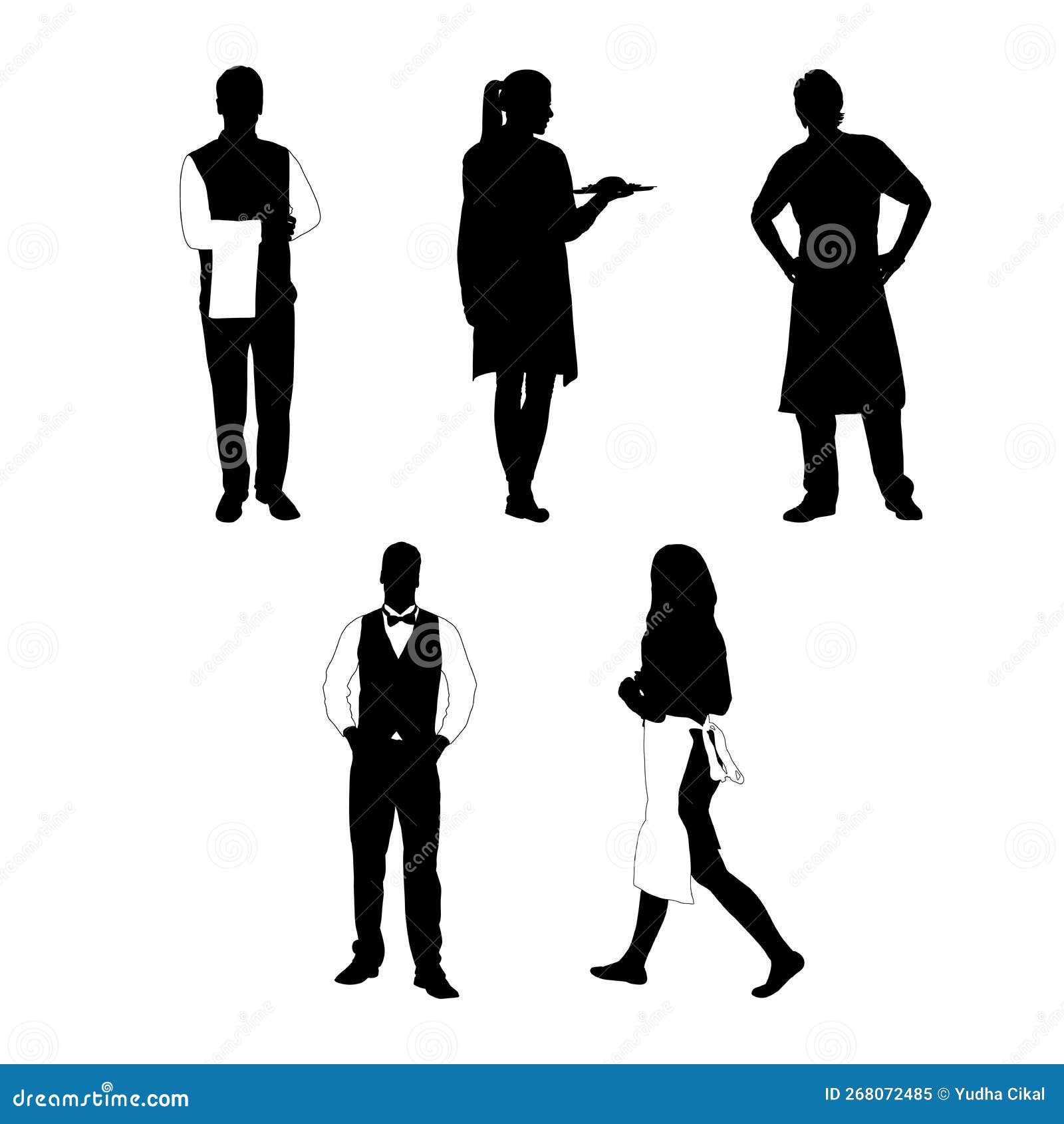 Set of Silhouettes of Restaurant Food Waiters Stock Vector ...