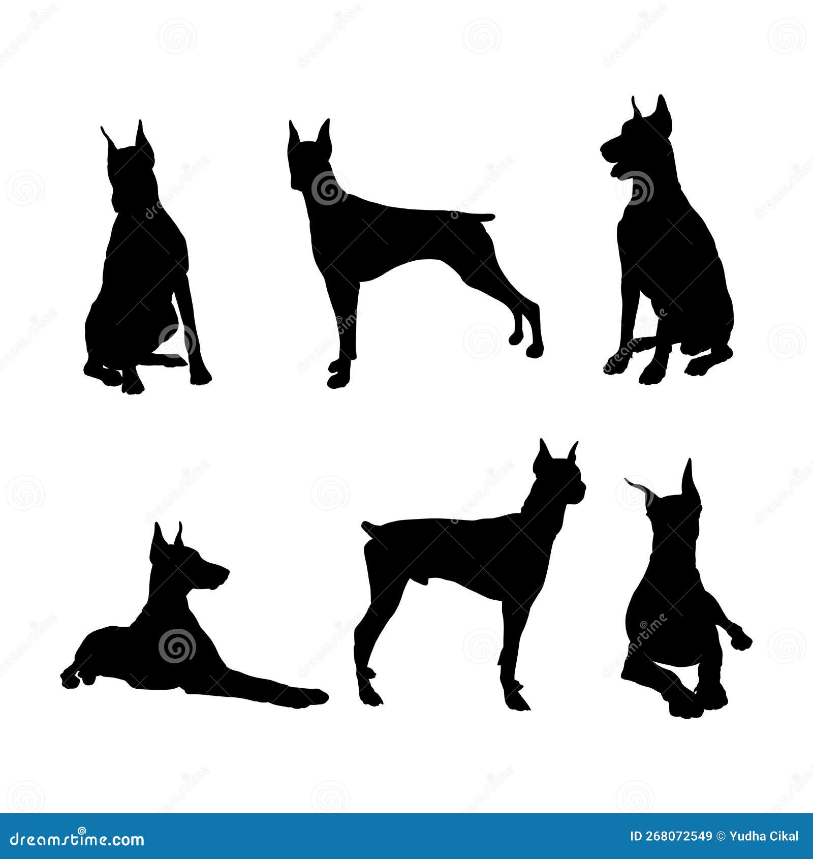Silhouette Of Doberman Pinscher Sitting In Side View With Details ...