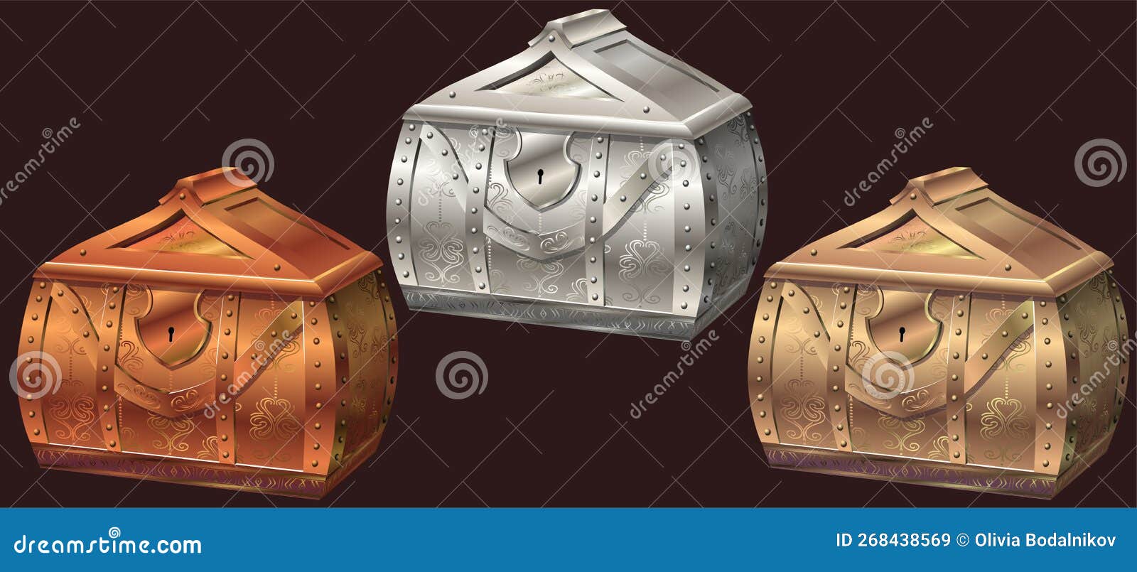 Realistic Metal Chests for Games in Vector. Bronze, Silver and Gold ...