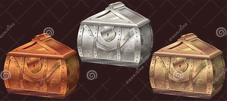 Realistic Metal Chests for Games in Vector. Bronze, Silver and Gold ...