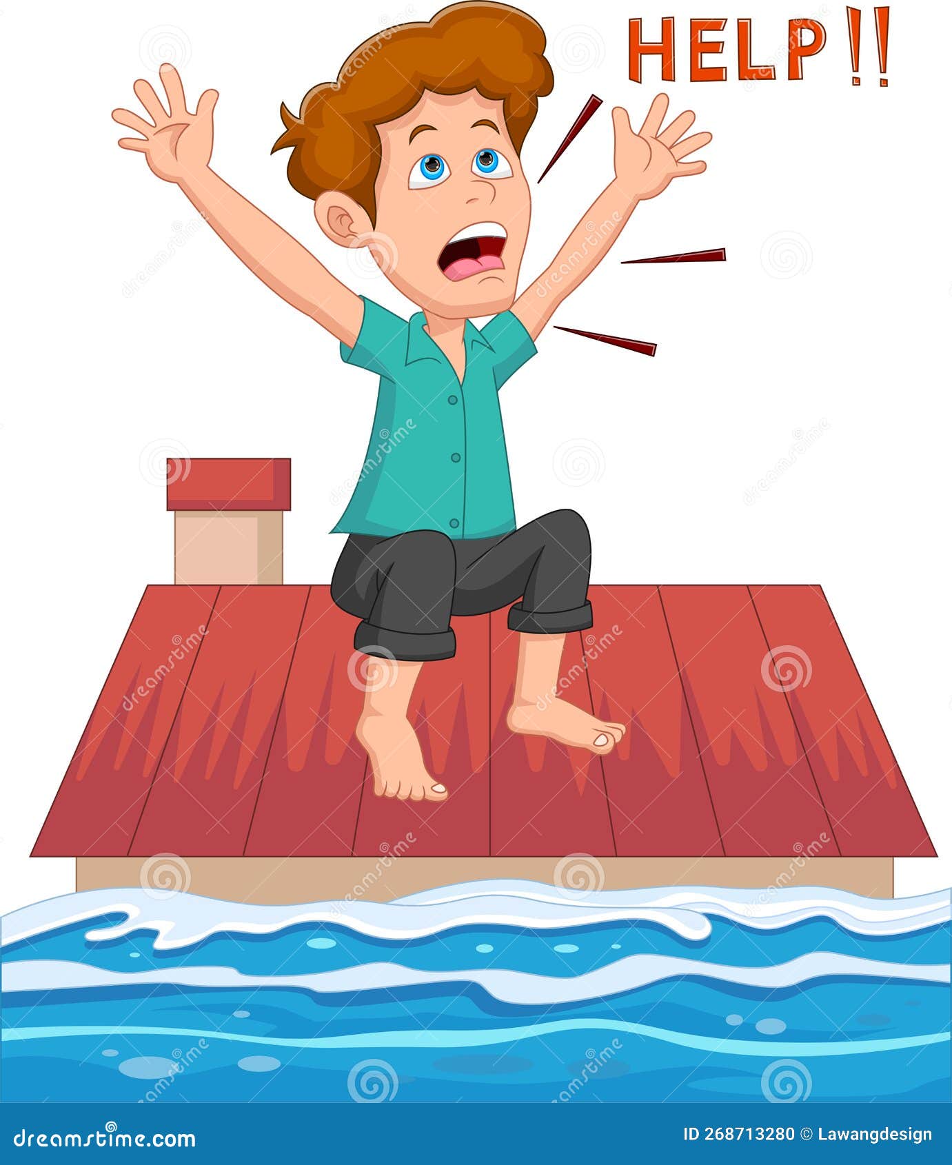 Flood Disaster. the Boy Screamed for Help Stock Vector - Illustration ...