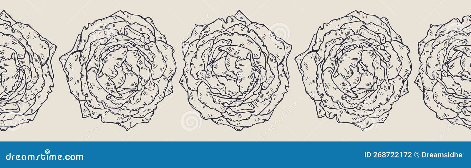 Vector Horizontal Seamless Border with Hand Drawn Rose Flower. Eps 10 ...