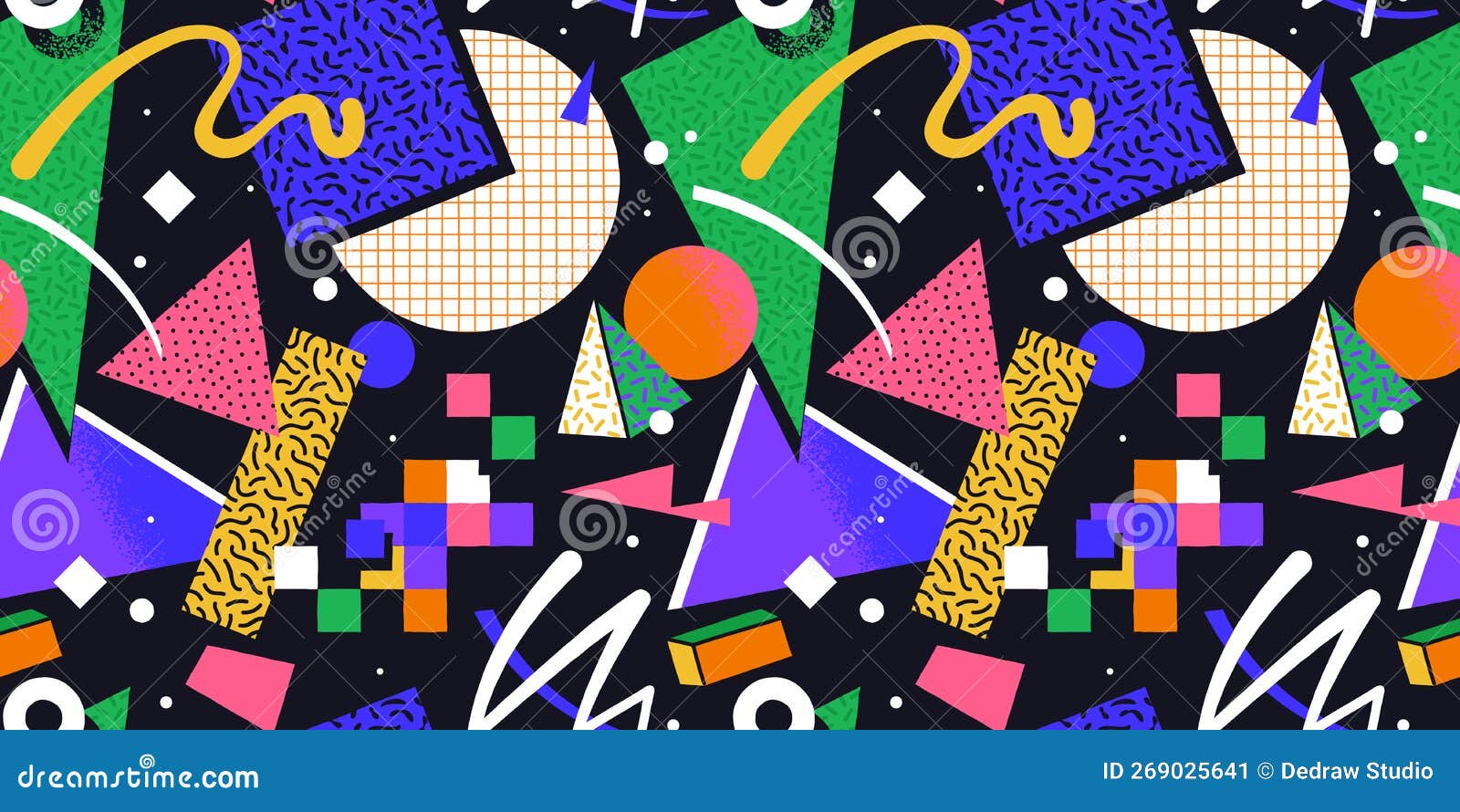 Colorful 90s Style Geometric Shape Seamless Pattern Stock Vector ...