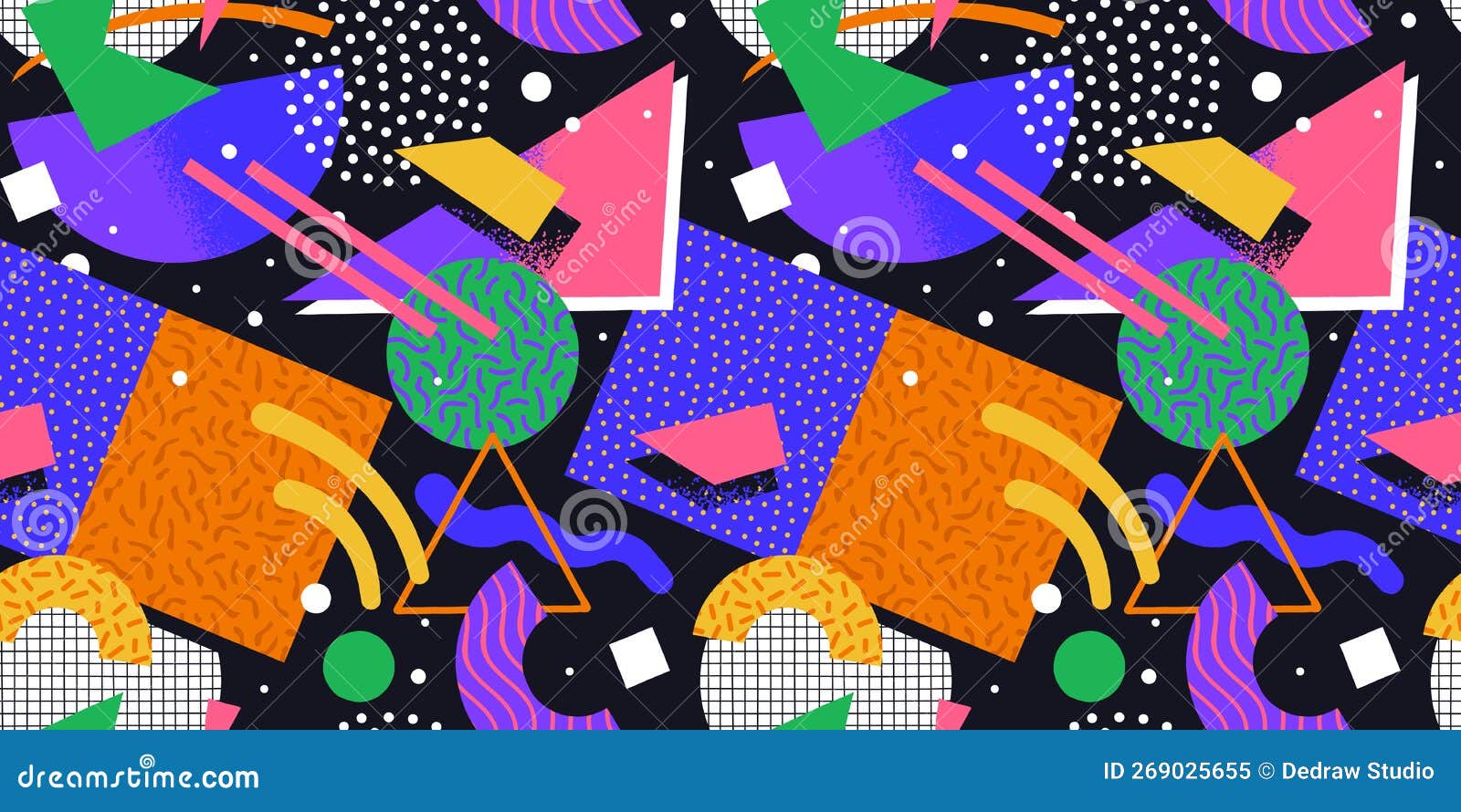 Colorful 90s Style Geometric Shape Seamless Pattern Stock Vector ...
