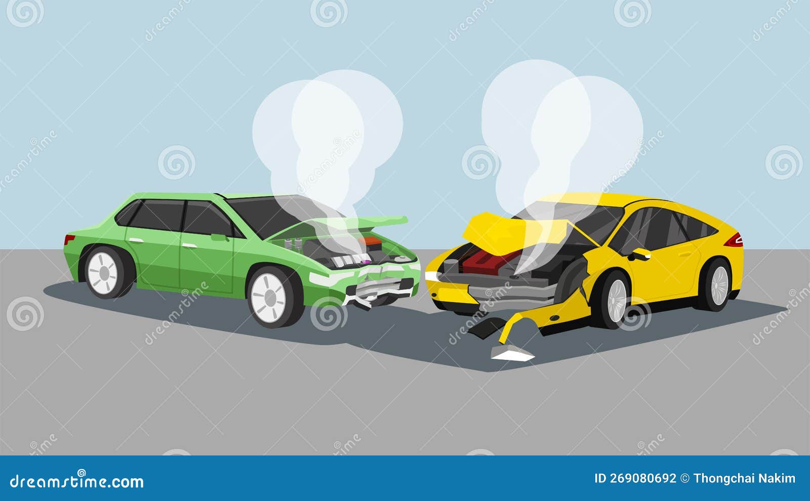 Illustiation and Vector. Two Cars Collide on the Road. the Front Was ...