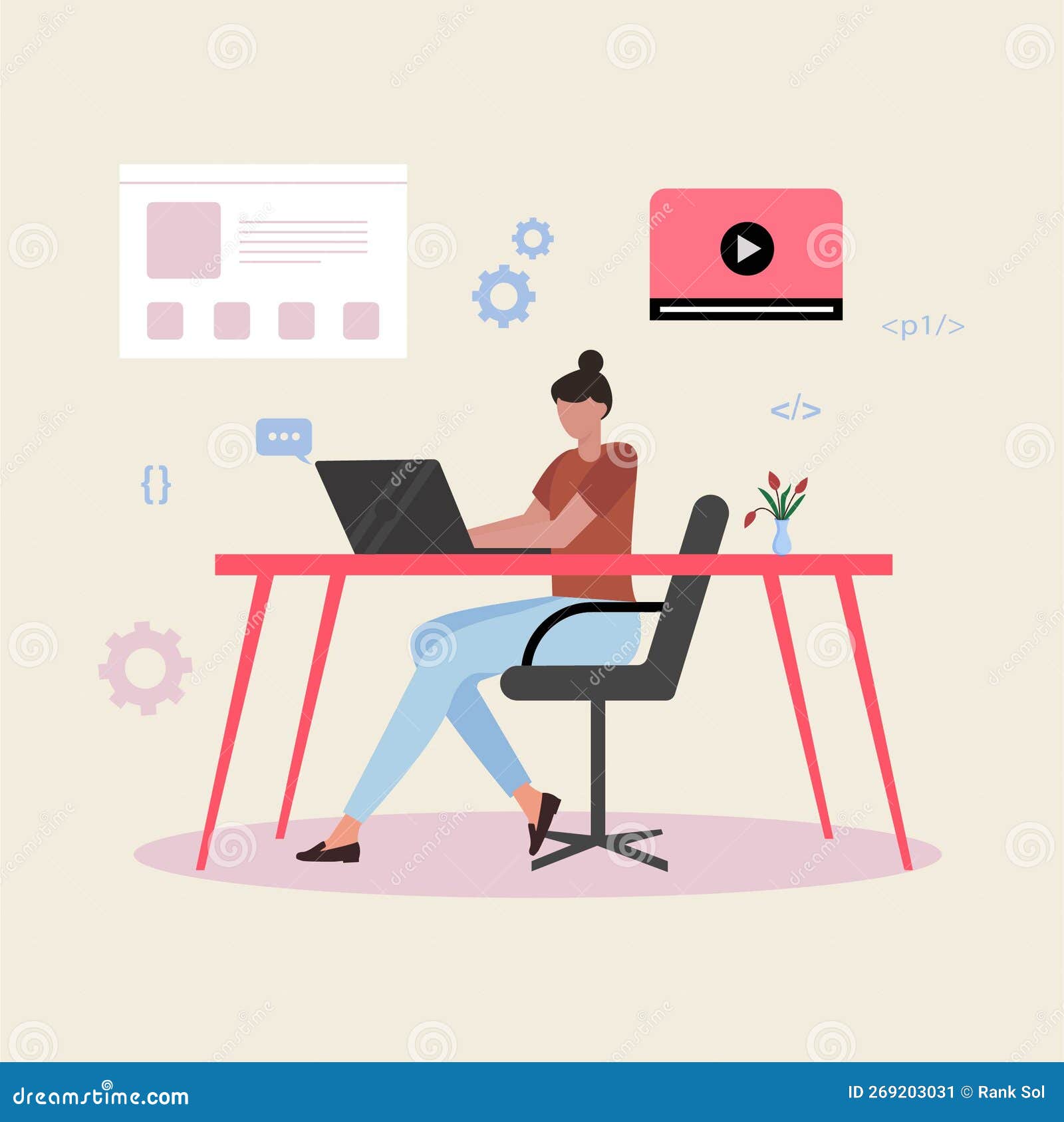 Female Web Developer Working on Project Illustration Stock Vector ...