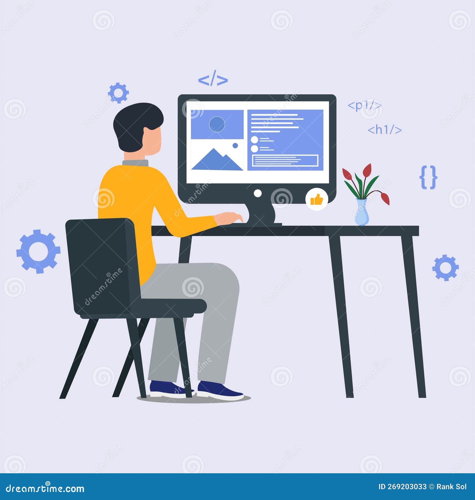 Male Web Developer Adding Design Elements Illustration Stock Vector ...