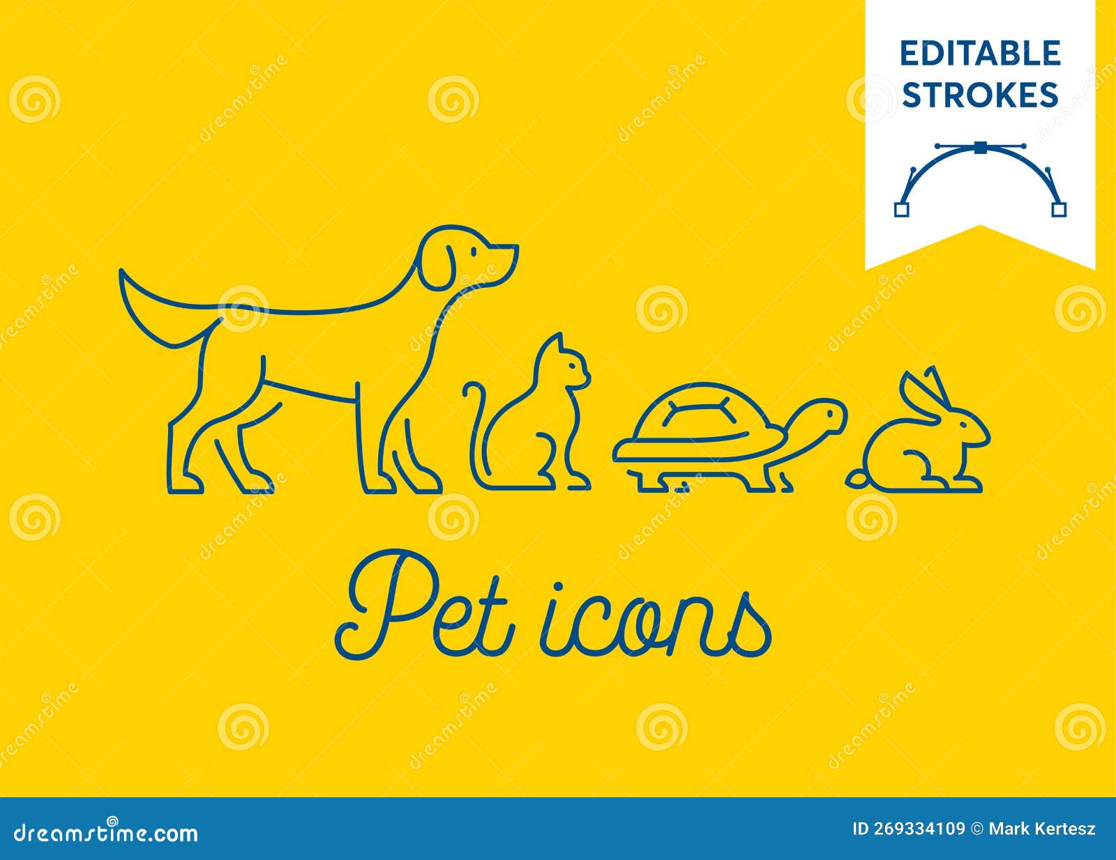 Pet Icon Set with Editable Strokes. Dog, Cat, Turtle and Rabbit Symbols ...