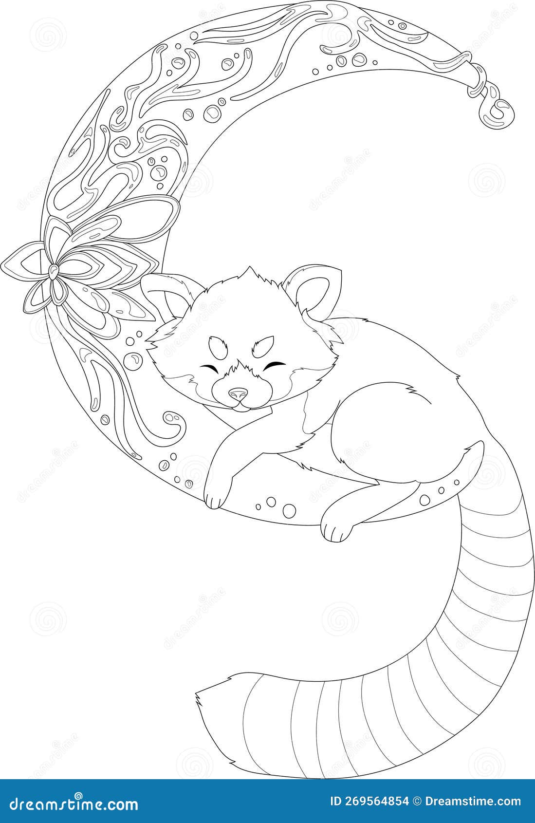 Cute Firefox Sleeping on Mandala Moon Sketch Template. Cartoon Graphic ...