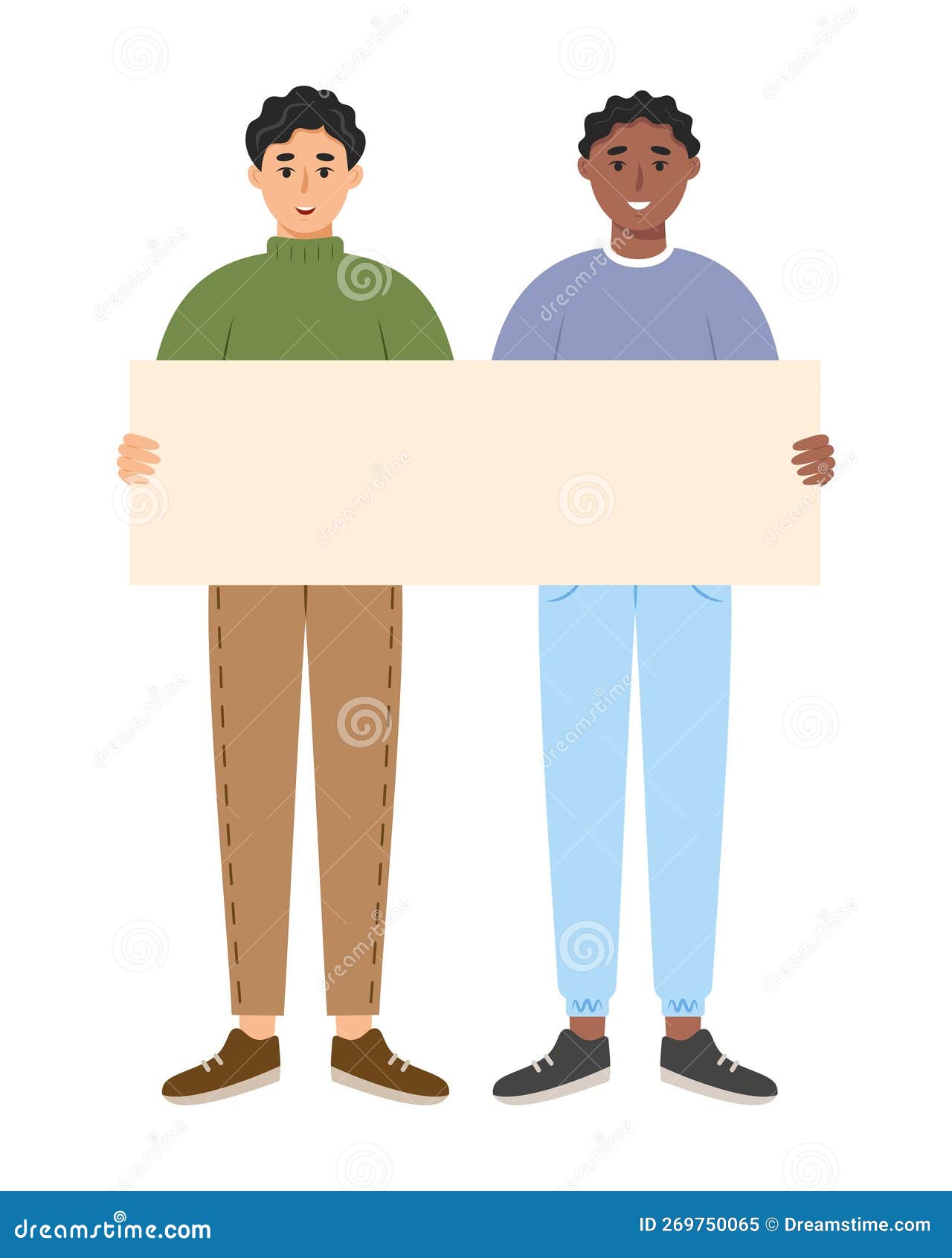 Two Men Showing a Blank Sign Together. Template for Information ...