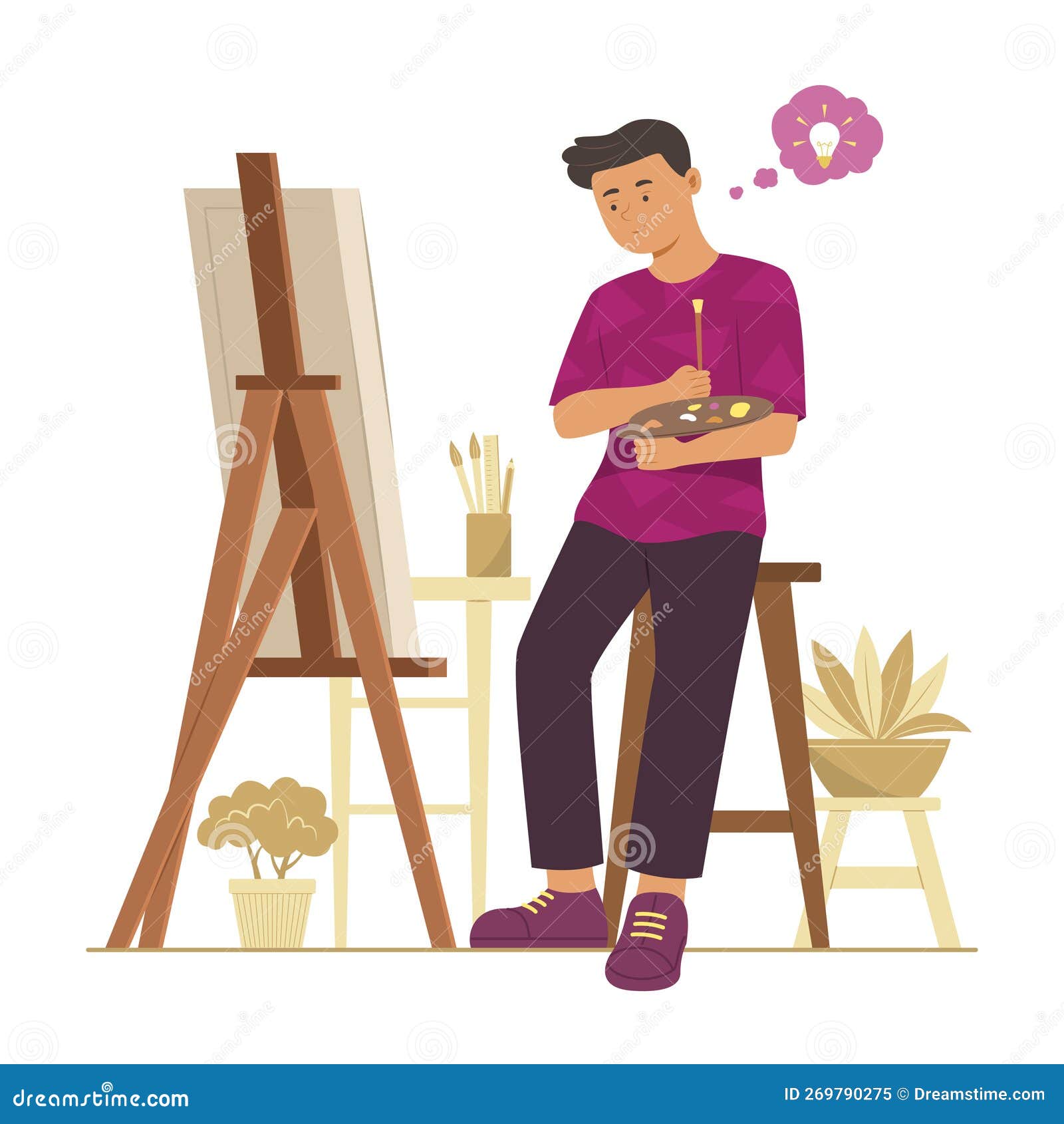 Man Enjoy Painting and Thinking Good Idea Concept Illustration Stock ...