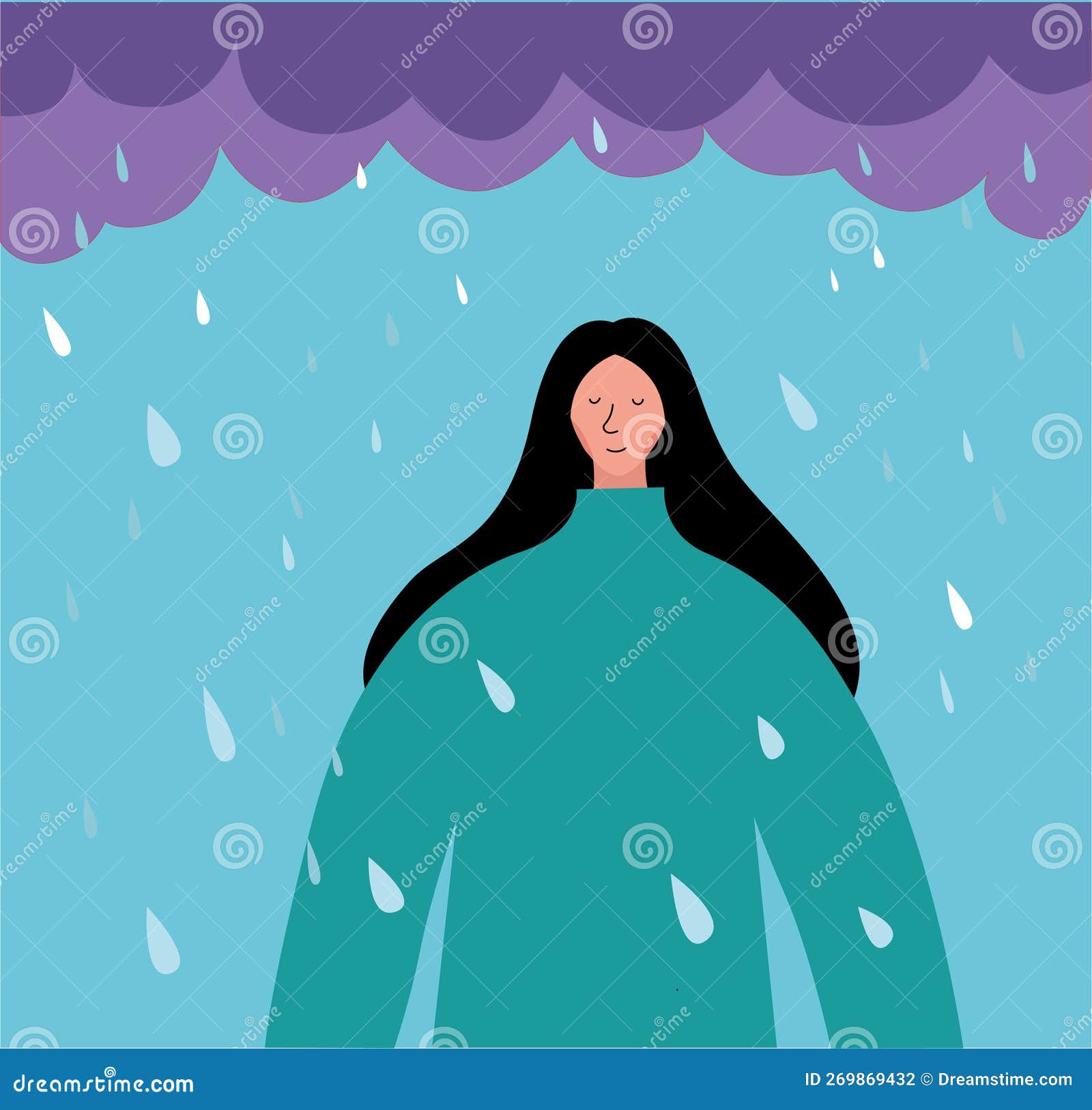 Young woman in the rain stock vector. Illustration of cloud - 269869432