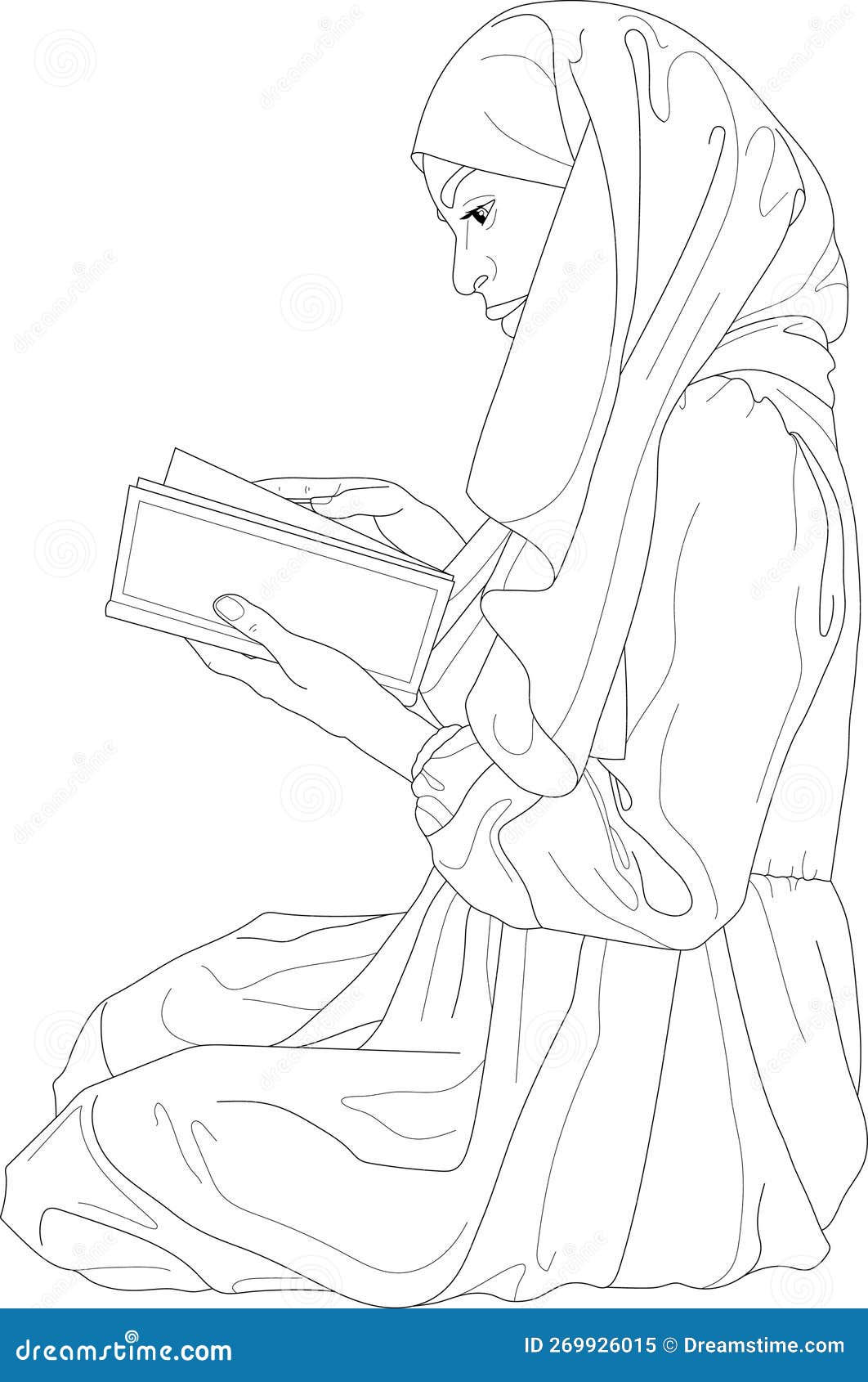 Realistic Muslim Woman Reading Book Graphic Sketch Template. Stock ...