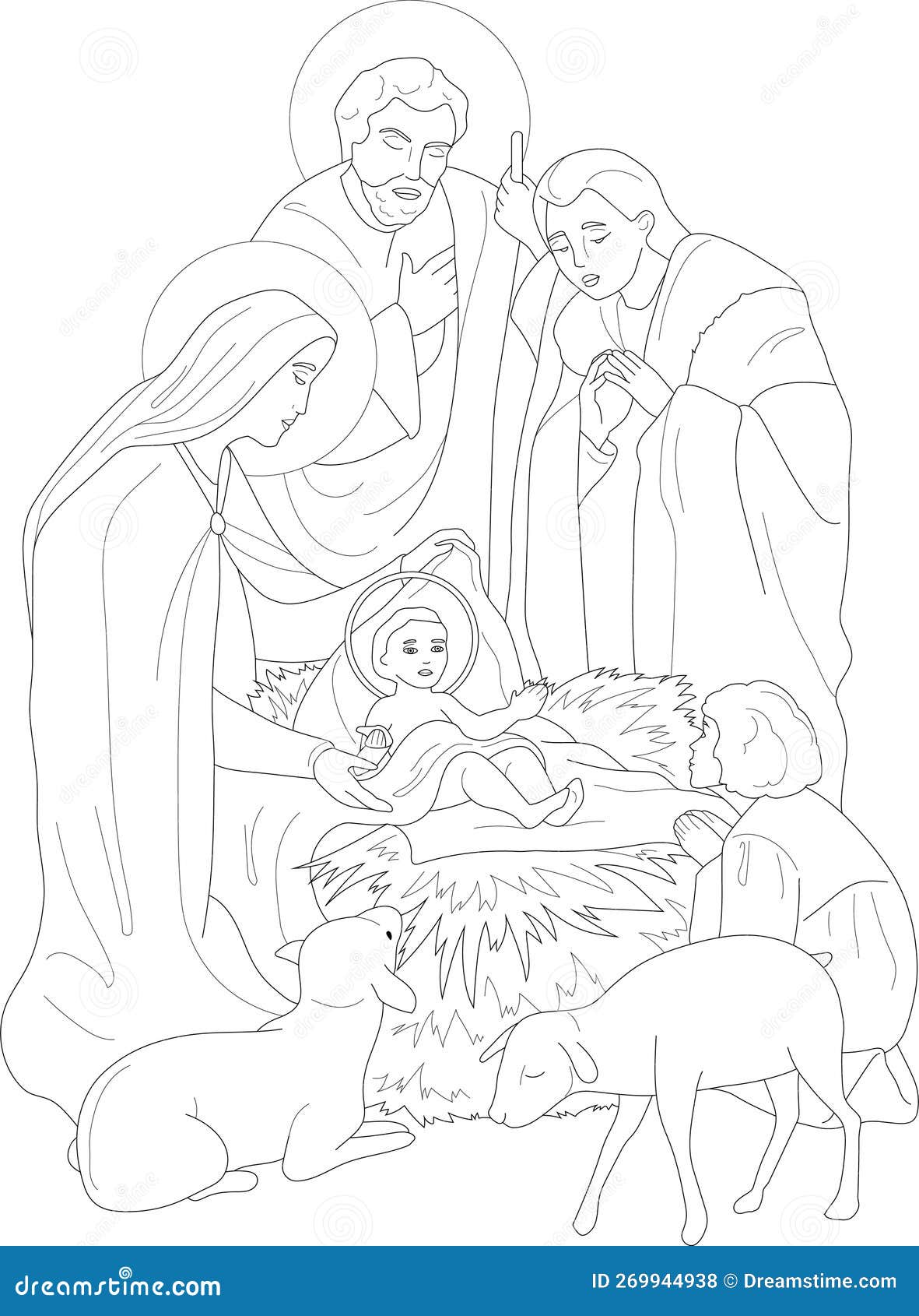 Jesus Christ Born In Barn With Apostles And Sheeps Graphic Sketch ...