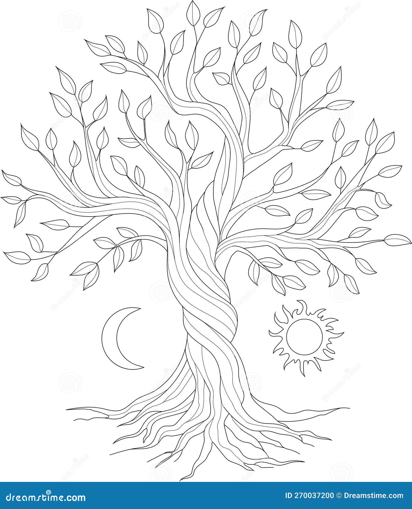 Judaism Religion Tree Of Life Symbol With Sun And Moon Graphic Sketch ...