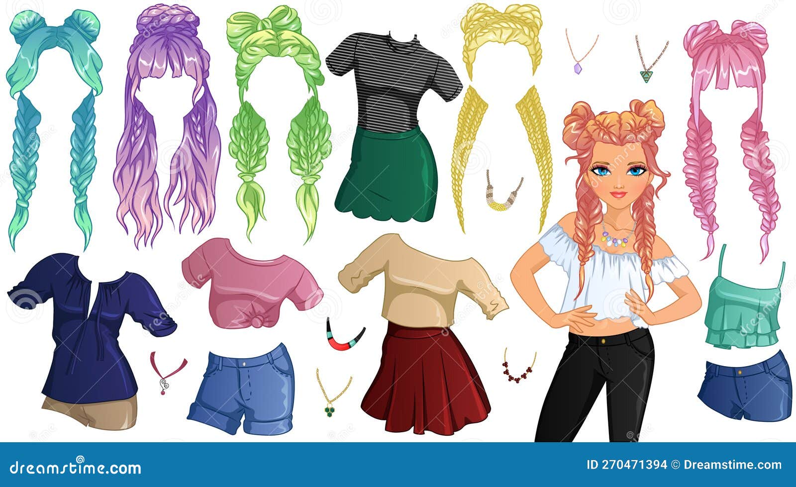 Braids and Buns Hairstyle Paper Doll Stock Vector - Illustration of ...