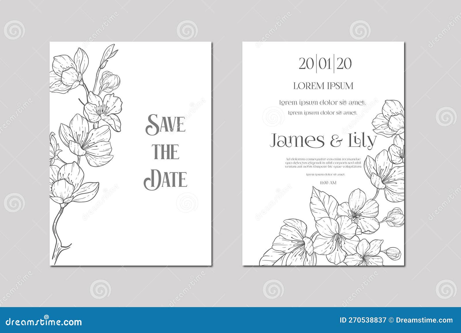 Floral Wedding Invitation Template. Mimimalist Wedding Invite with ...