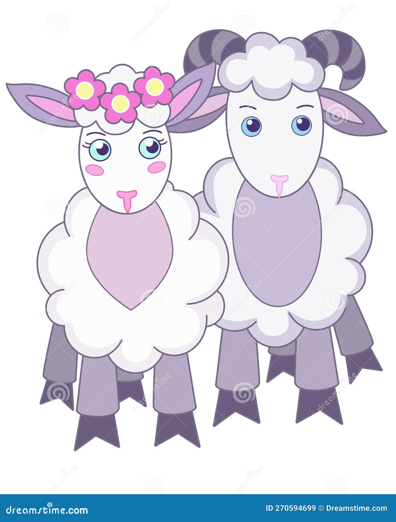 Couple Of Lambs Vintage Style Realistic Detailed Illustration On White ...