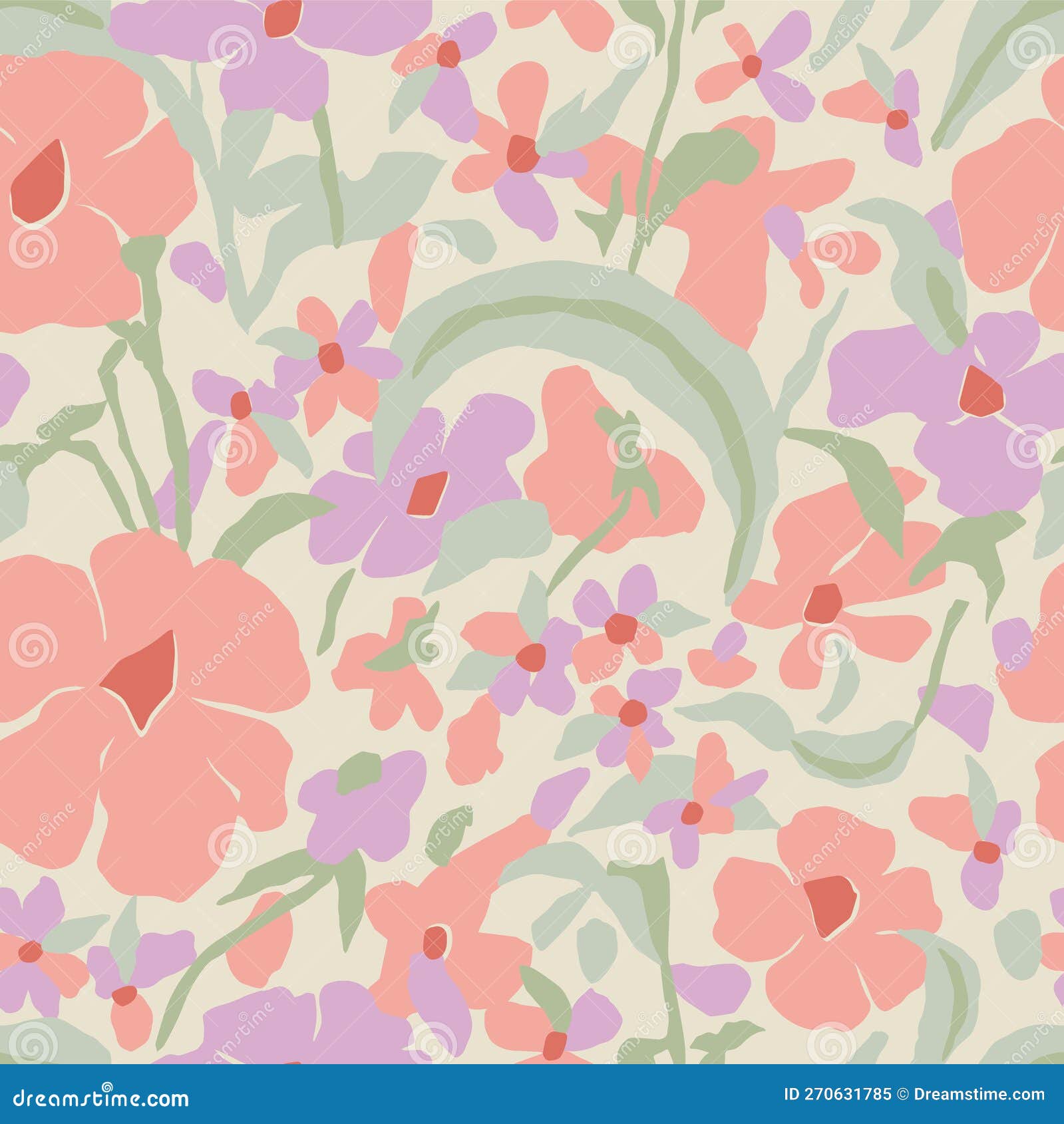Vector Scandinavian Flower Illustration Seamless Repeat Pattern Stock ...