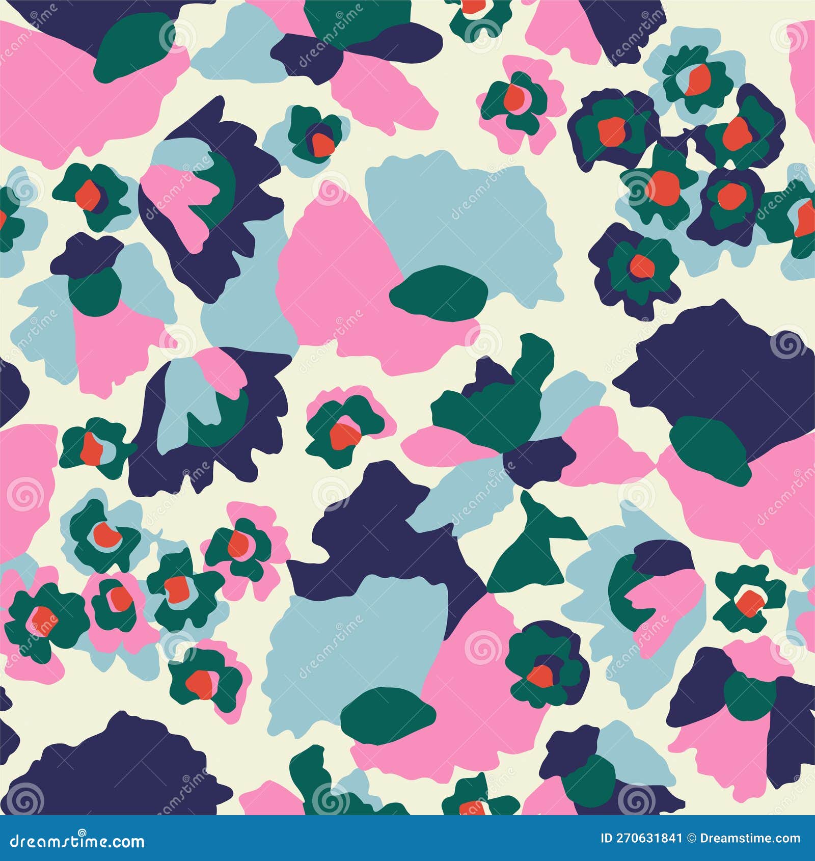 Vector Hand-drawn Abstract Flower and Leaf Illustration Seamless Repeat ...