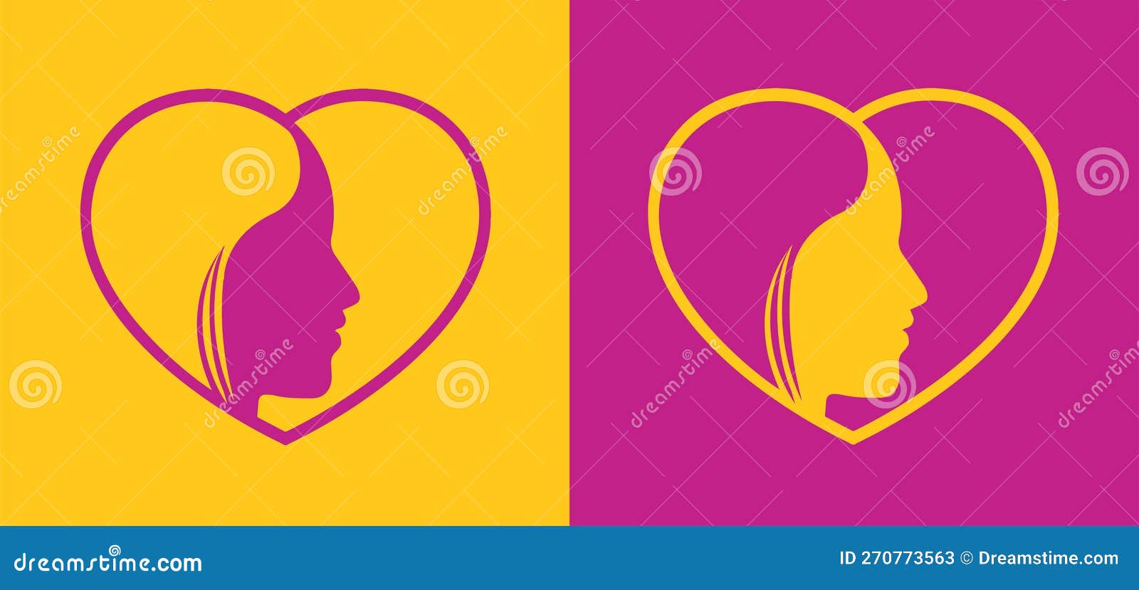 Female Face Symbol with Heart in Yellow and Pink Colors Stock ...