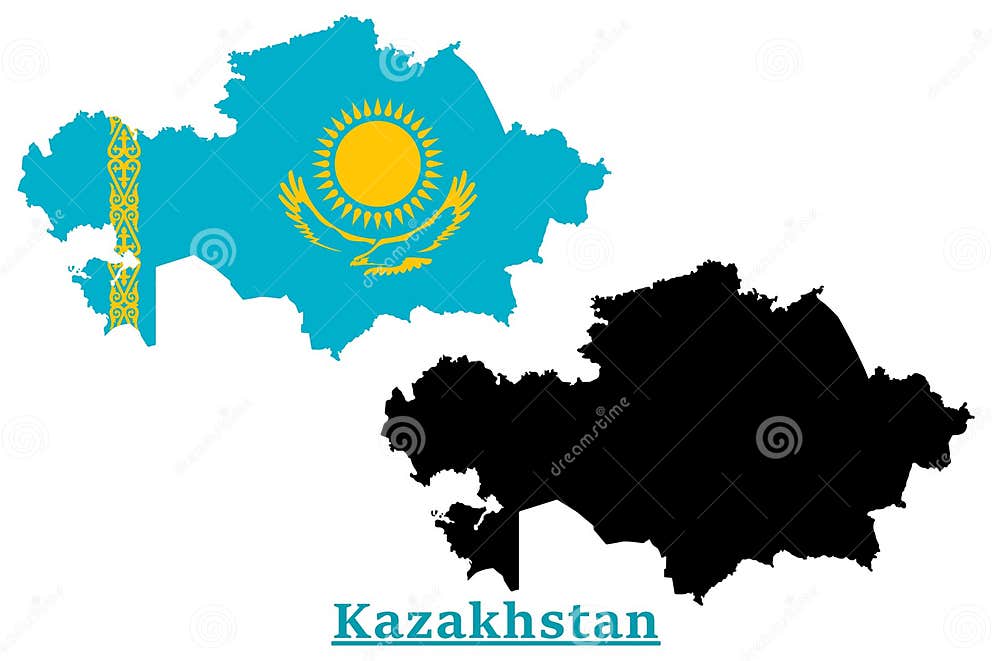 Kazakhstan National Flag Map Design, Kazakhstan Country Flag Inside the ...