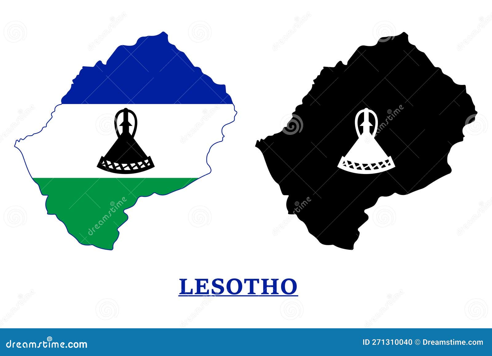 Lesotho National Flag Map Design, Lesotho Country Flag Inside the Map ...