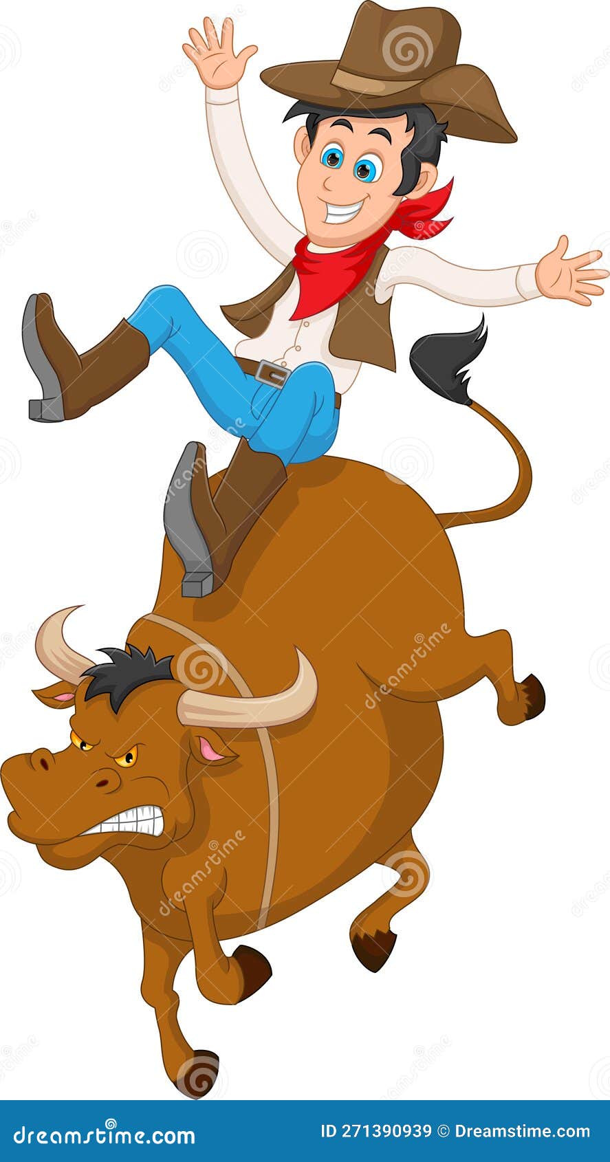Happy Little Cowboy Riding Bull at Rodeo Stock Vector - Illustration of ...
