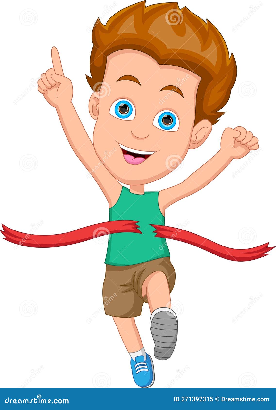 Cartoon Boy Winning First Place in Running Race Competition Stock ...