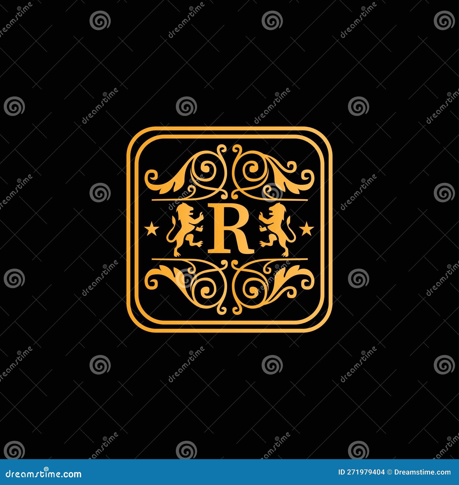 Golden Vintage Luxury R Letter Logo Design. Stock Vector - Illustration ...