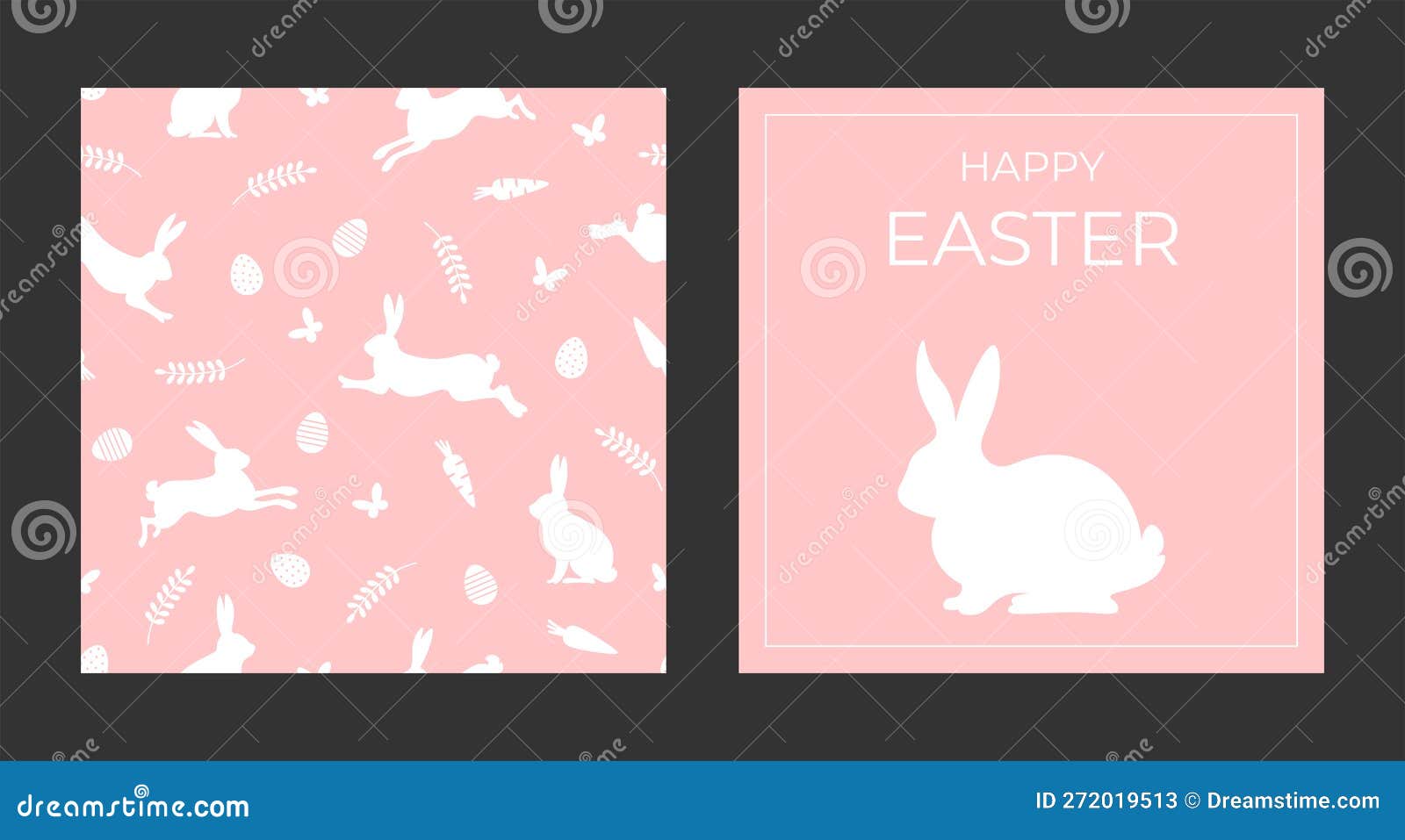 Easter Design Elements Set. Happy Easter Card and Seamless Pattern. Cute Spring Bunnies with ...
