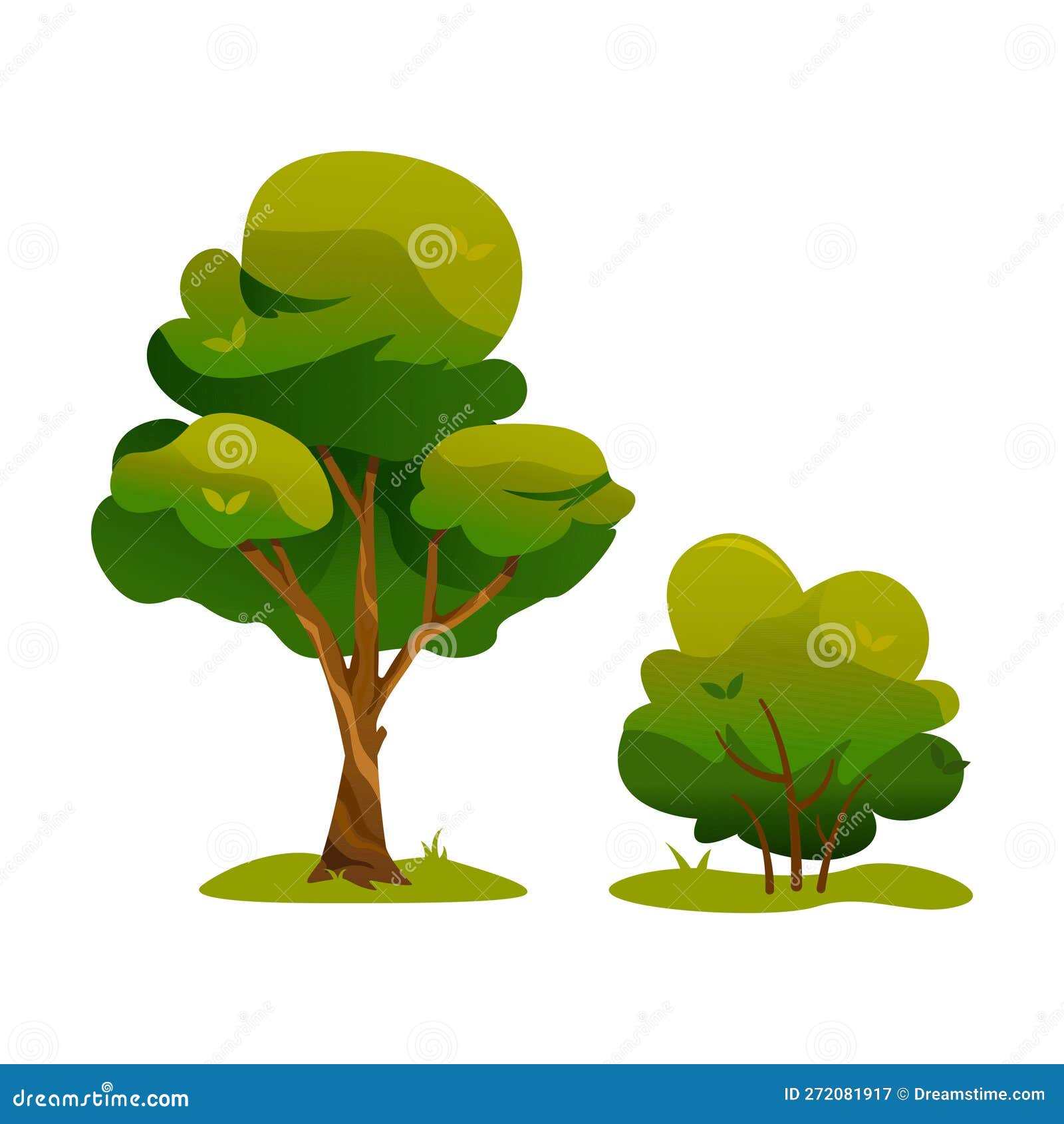 Vector Tree and Bush. Cartoony and Bright Stock Vector - Illustration ...
