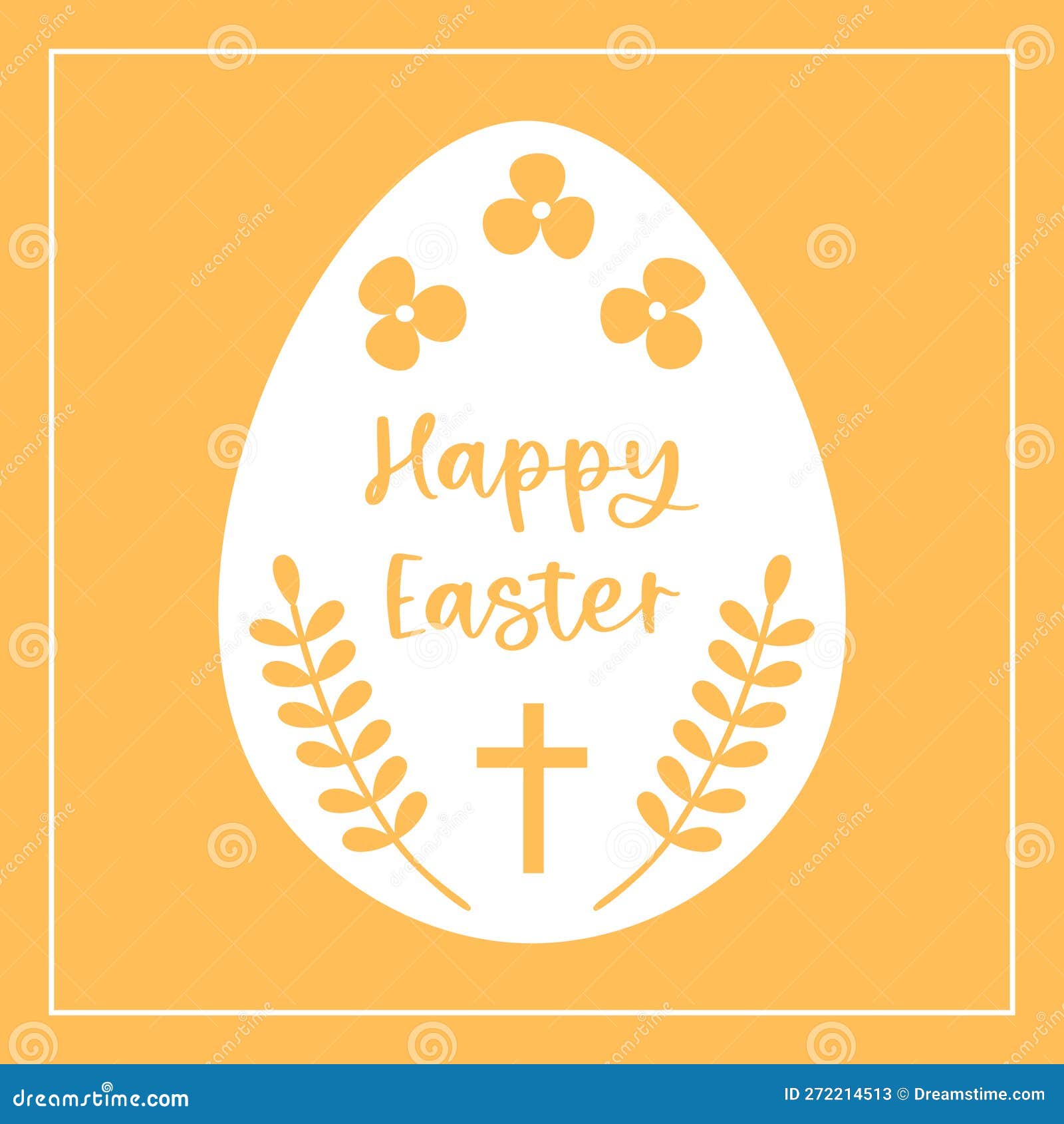Happy Easter Card with a Decorated Egg with Cross, Flowers, Leaves and Basic Text. Stock Vector ...
