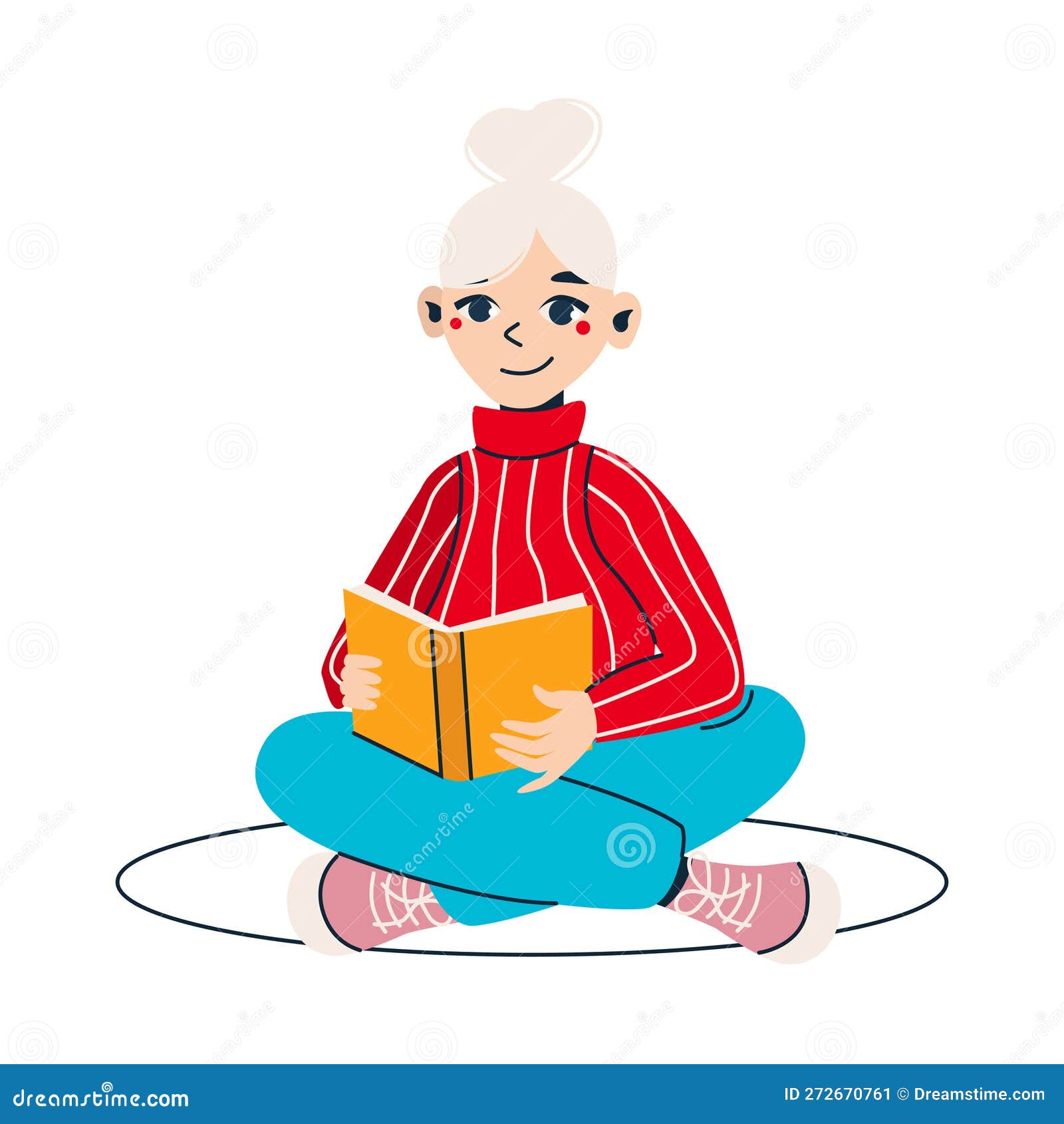 Cartoon Girl is Reading a Book. ?ute Blonde Stock Vector - Illustration ...