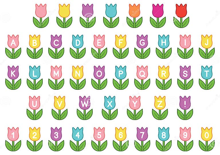 Tulip Flower Alphabet Letters & Numbers Clipart Set Stock Vector ...