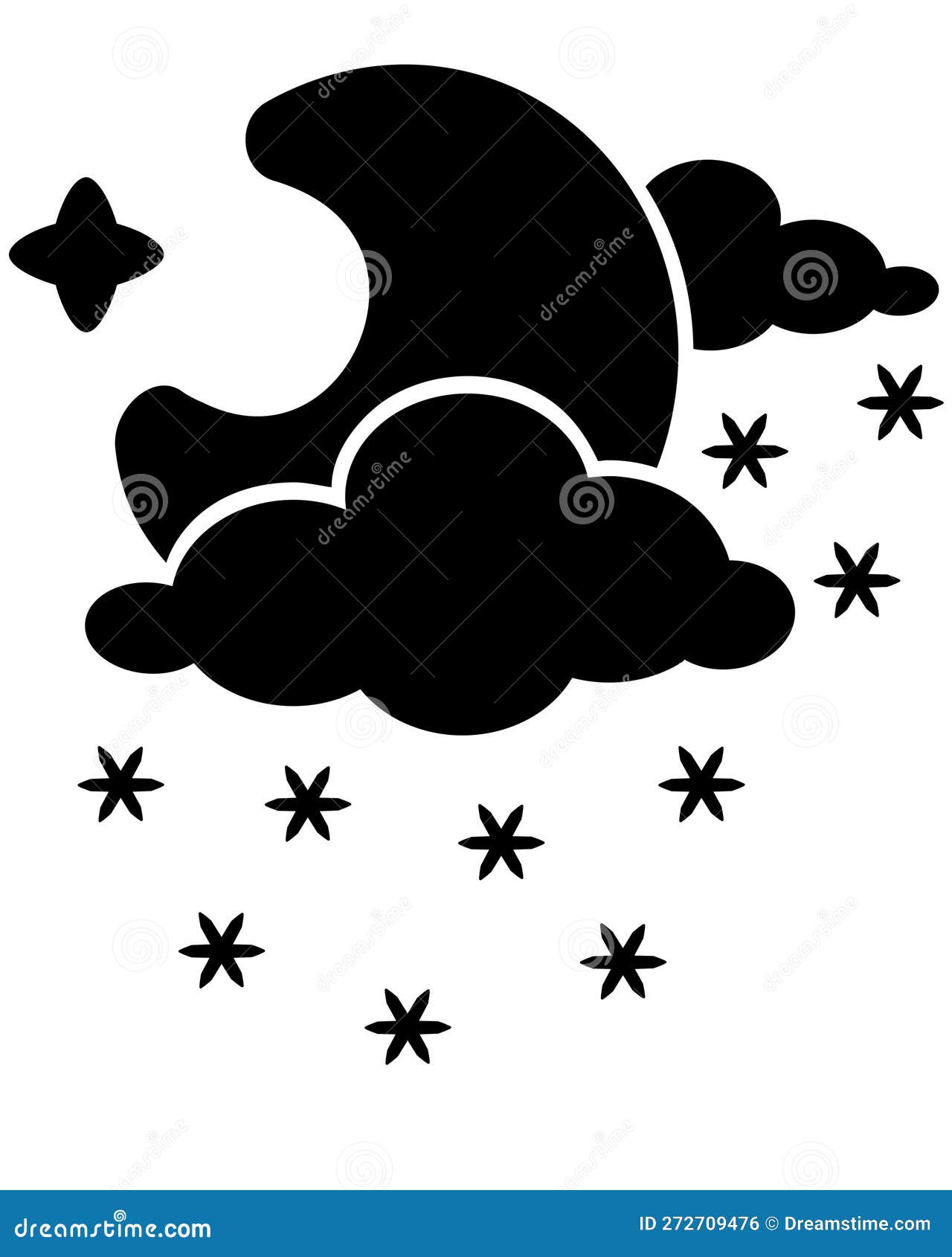 Moon in the Clouds with Snow and a Star Nearby - Vector Silhouette ...