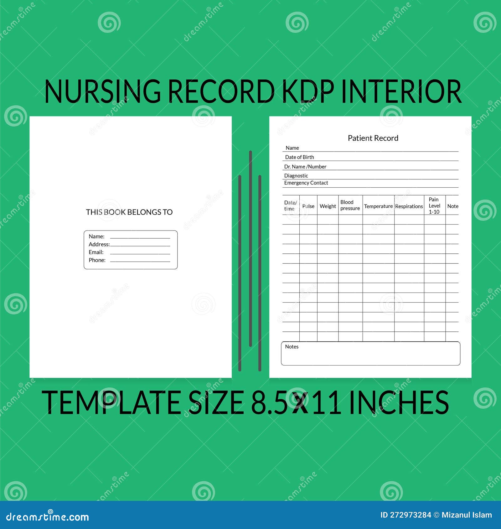 Nursing Record Interior Template Design for KDP Interior Stock Vector ...