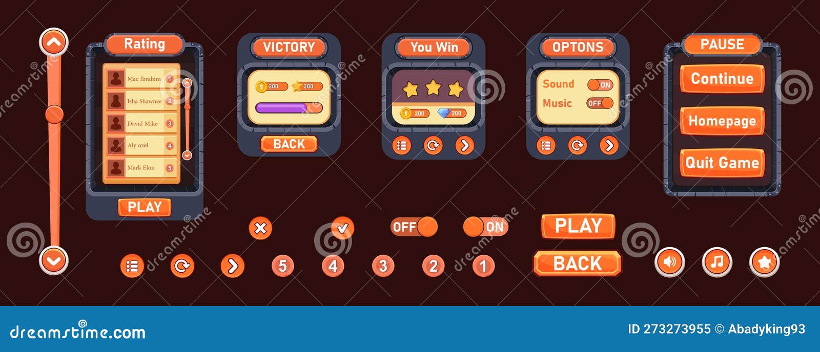 List of Mobile Games , Game UI Kit , Ui - Ux Stock Vector ...