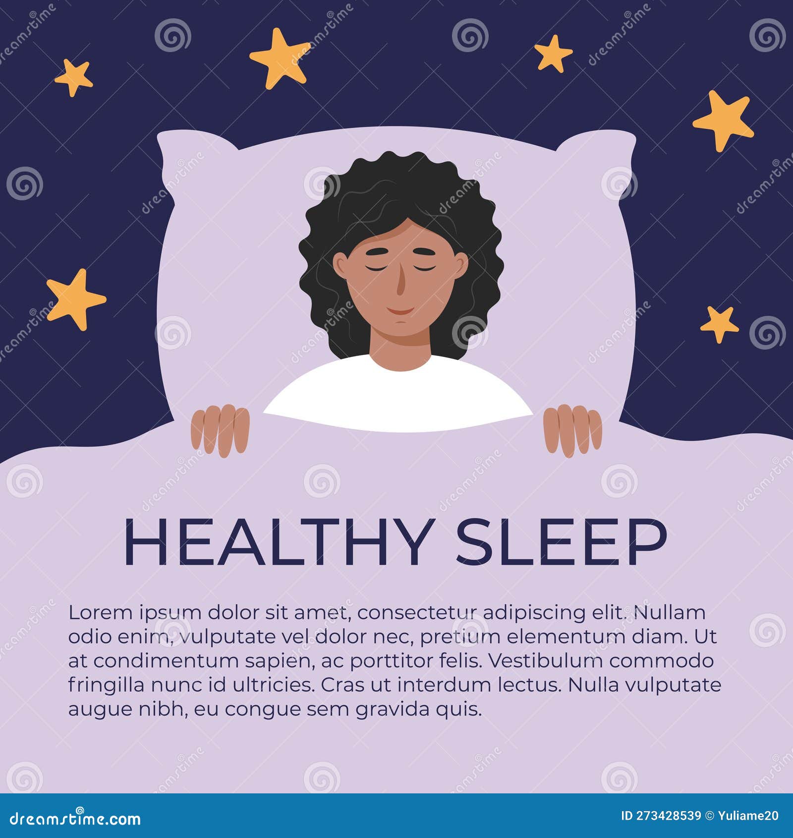 Healthy Sleep Banner Template. Woman Lies in Her Bed Under the Blanket ...
