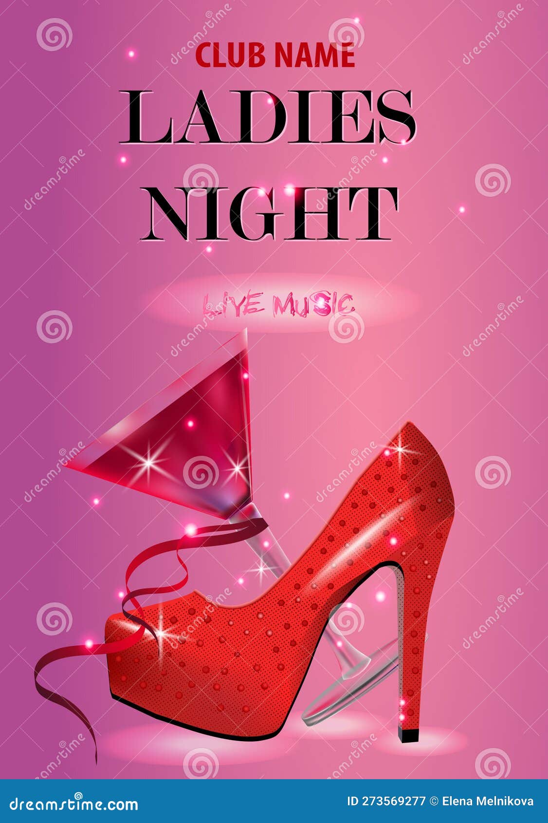 Lady Night Invitation with Red High Heeled Shoe and Red Cocktail Stock ...