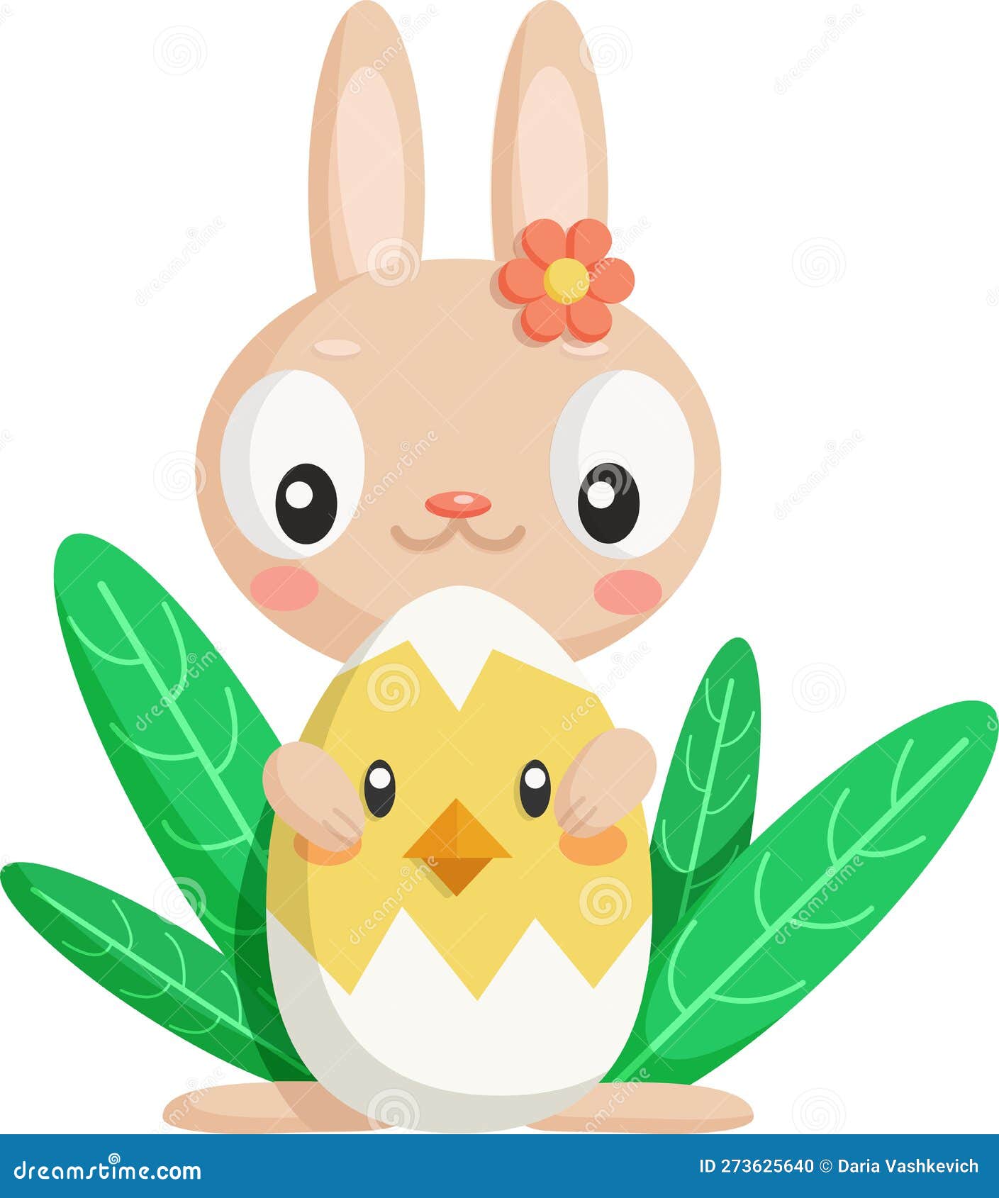 Easter Bunny with a Chicken in an Eggshell. on a White Background ...